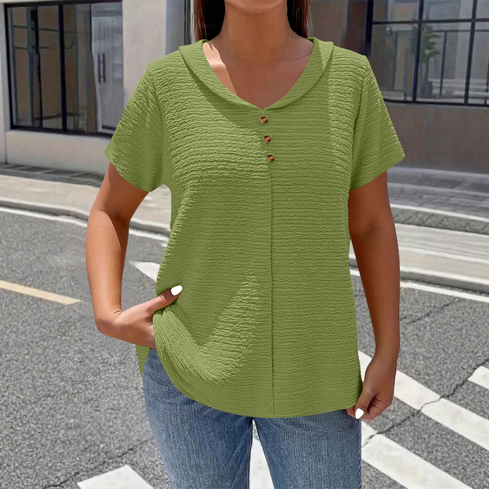 BADHUB Linen Tops for Women Plus Size Half Sleeve Comfy Cotton Shirts ...