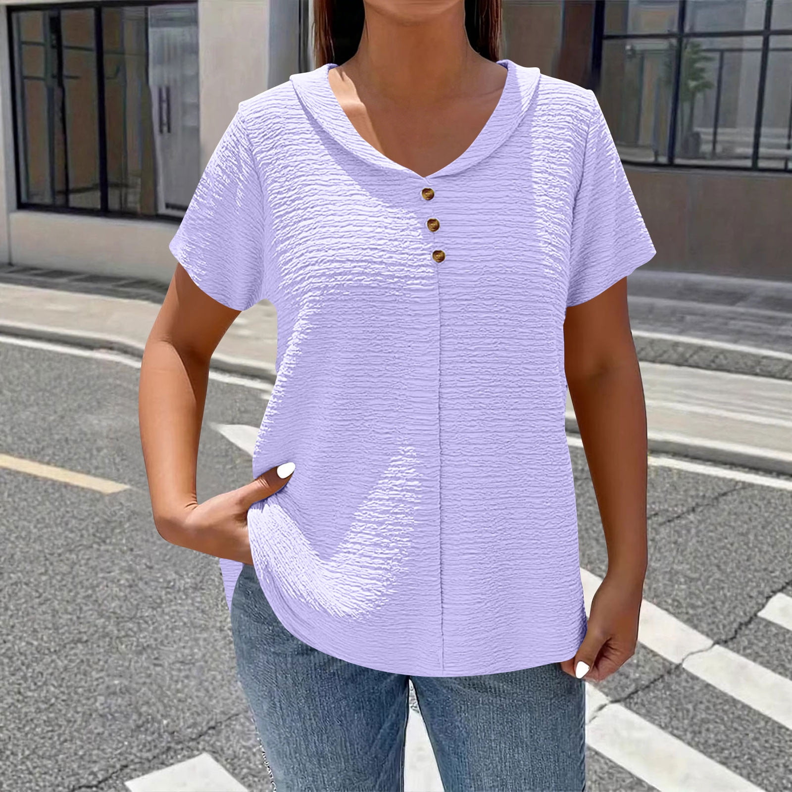 BADHUB Linen Tops for Women Plus Size Half Sleeve Comfy Cotton Shirts ...