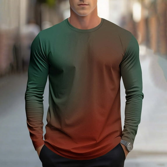 BADHUB Long Sleeve Shirts for Men Gradient Soft Crew Neck Moisture ...