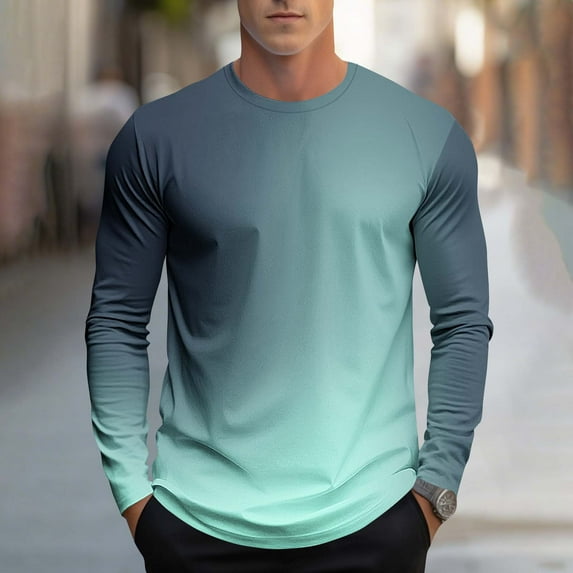 BADHUB Long Sleeve Shirts for Men Gradient Soft Crew Neck Moisture ...