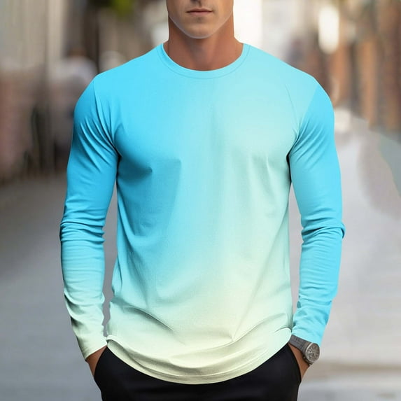 BADHUB Long Sleeve Shirts for Men Gradient Soft Crew Neck Moisture ...