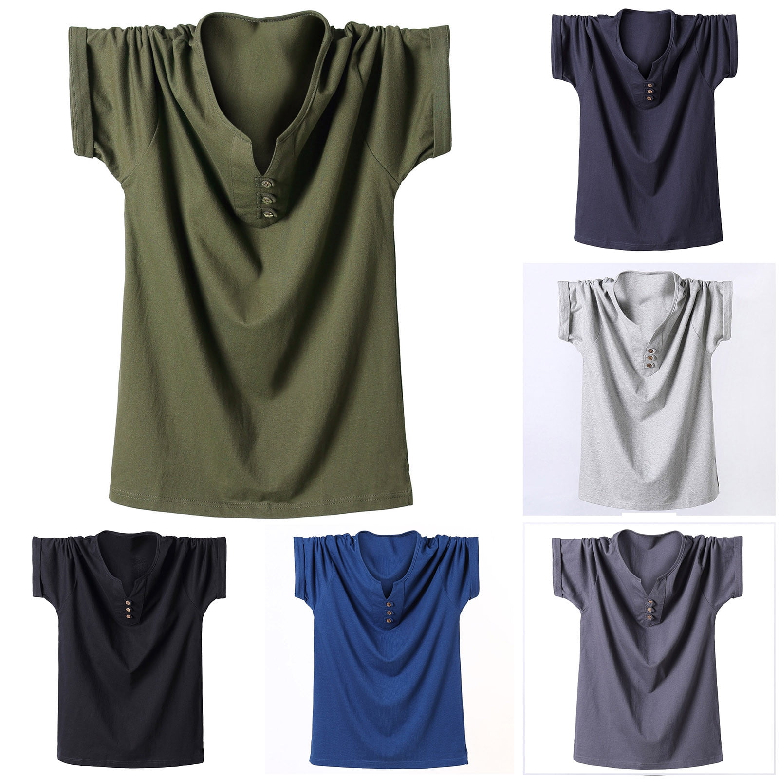 BADHUB Men's Big & Tall Henley T-Shirts Cotton Short Sleeve Classic Button Tee Shirt Lightweight ...