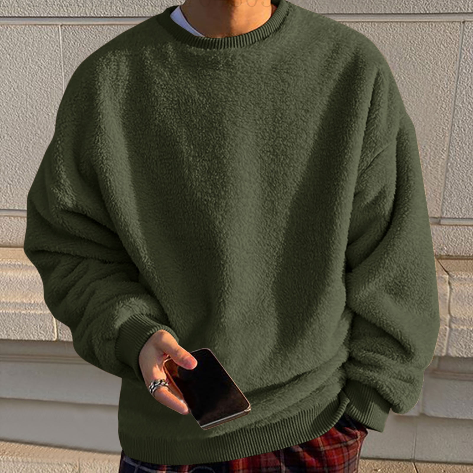 BADHUB Men's Big and Tall Fuzzy Sweatshirts Casual Long Sleeve Sherpa ...