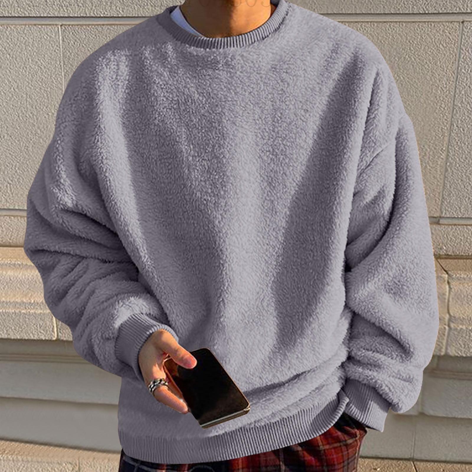 BADHUB Men's Big and Tall Fuzzy Sweatshirts Casual Long Sleeve Sherpa ...