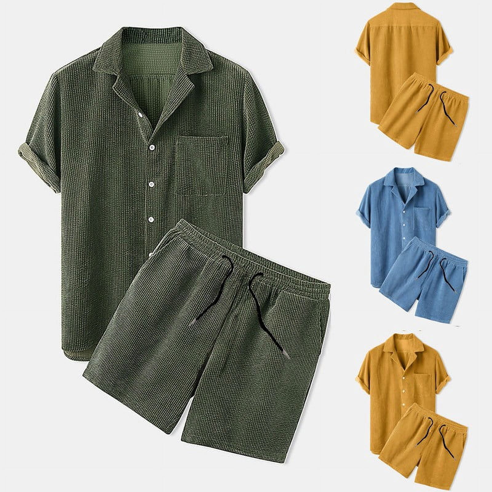 BADHUB Men's Corduroy Sets 2 Piece Outfits Clearance Short Sleeve ...