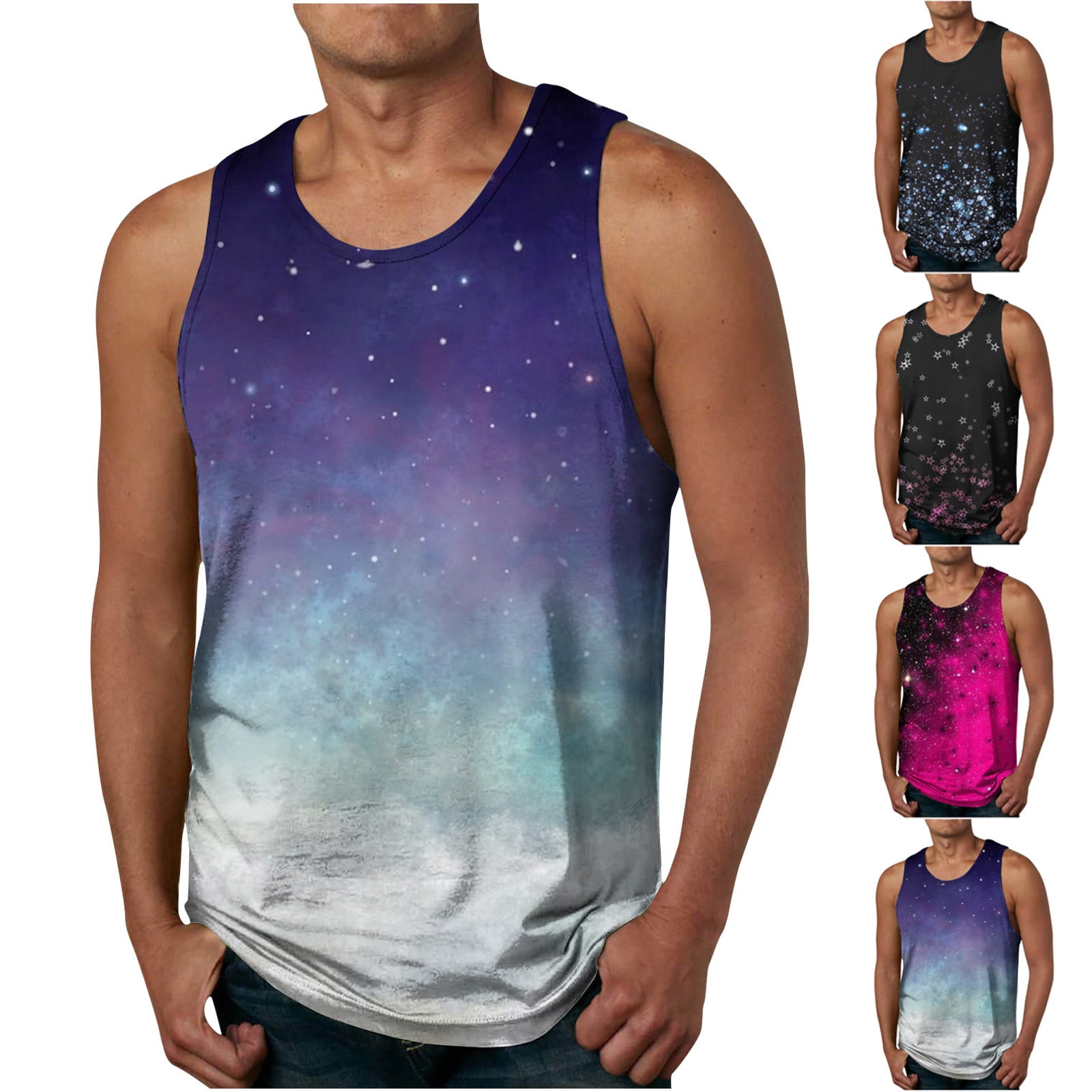 BADHUB Men's Graphic Tank Tops Big and Tall Novelty Starry Sky 3D Print ...