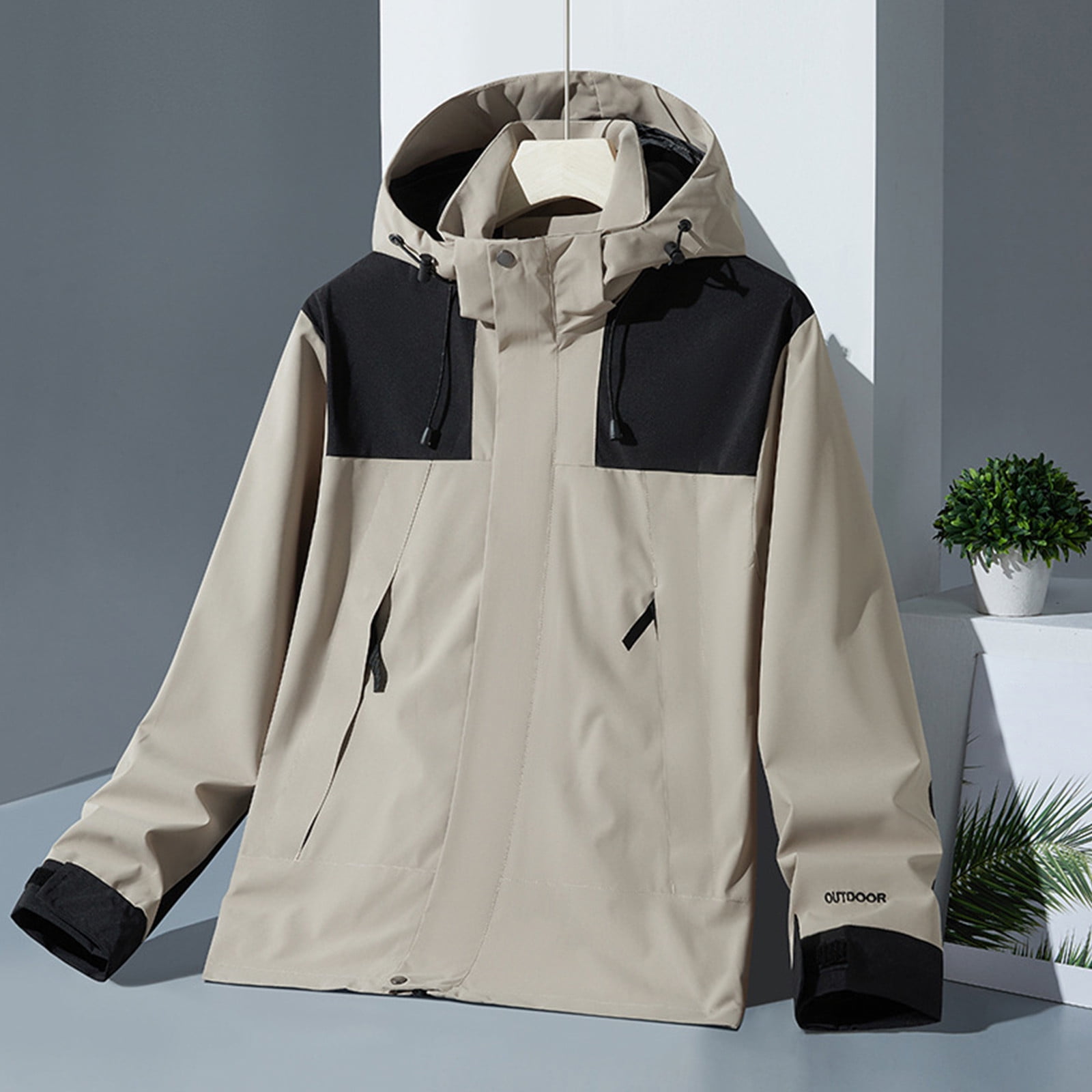 BADHUB Men's Hooded Rain Jacket Causal Colorblock Waterproof ...