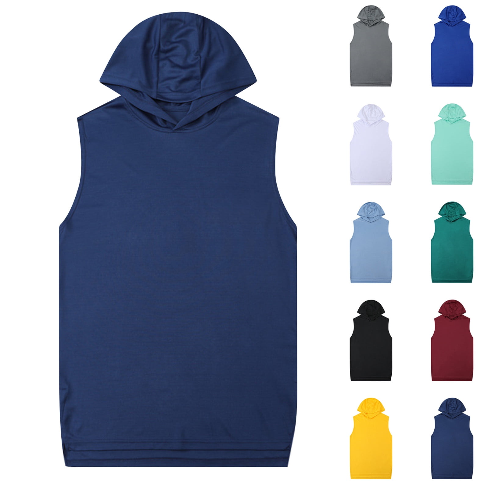 BADHUB Men's Hooded Tank Tops Solid Color Workout Training Sleeveless ...