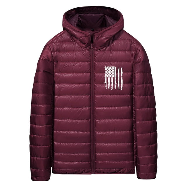 BADHUB Men's Lightweight Puffer Winter Coats American Flag Print Hooded ...