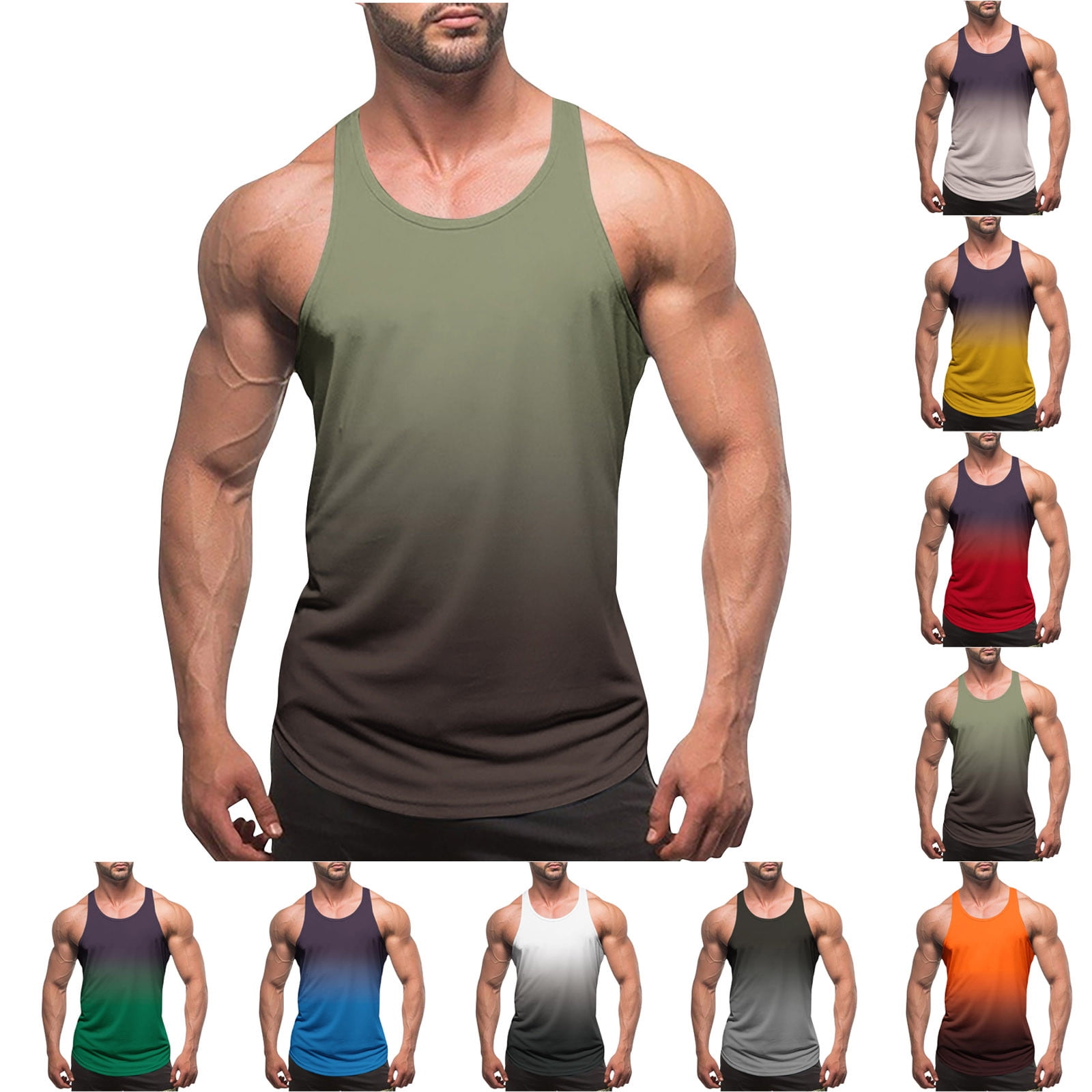 BADHUB Men's Gradient Tank Topsssss Muscle Sleeveless Crew Neck Shirts ...