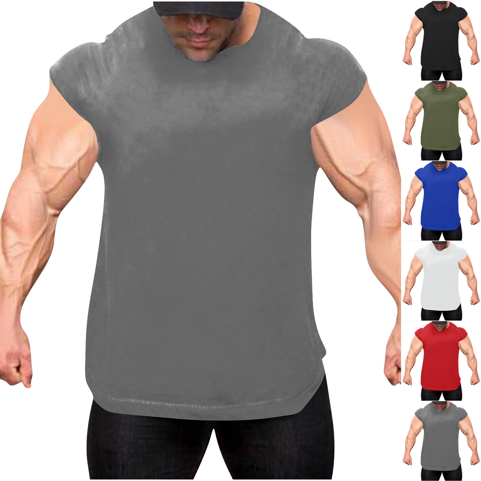 BADHUB Men's Muscle Tank Tops Solid Color Stretch Workout Split Hem ...