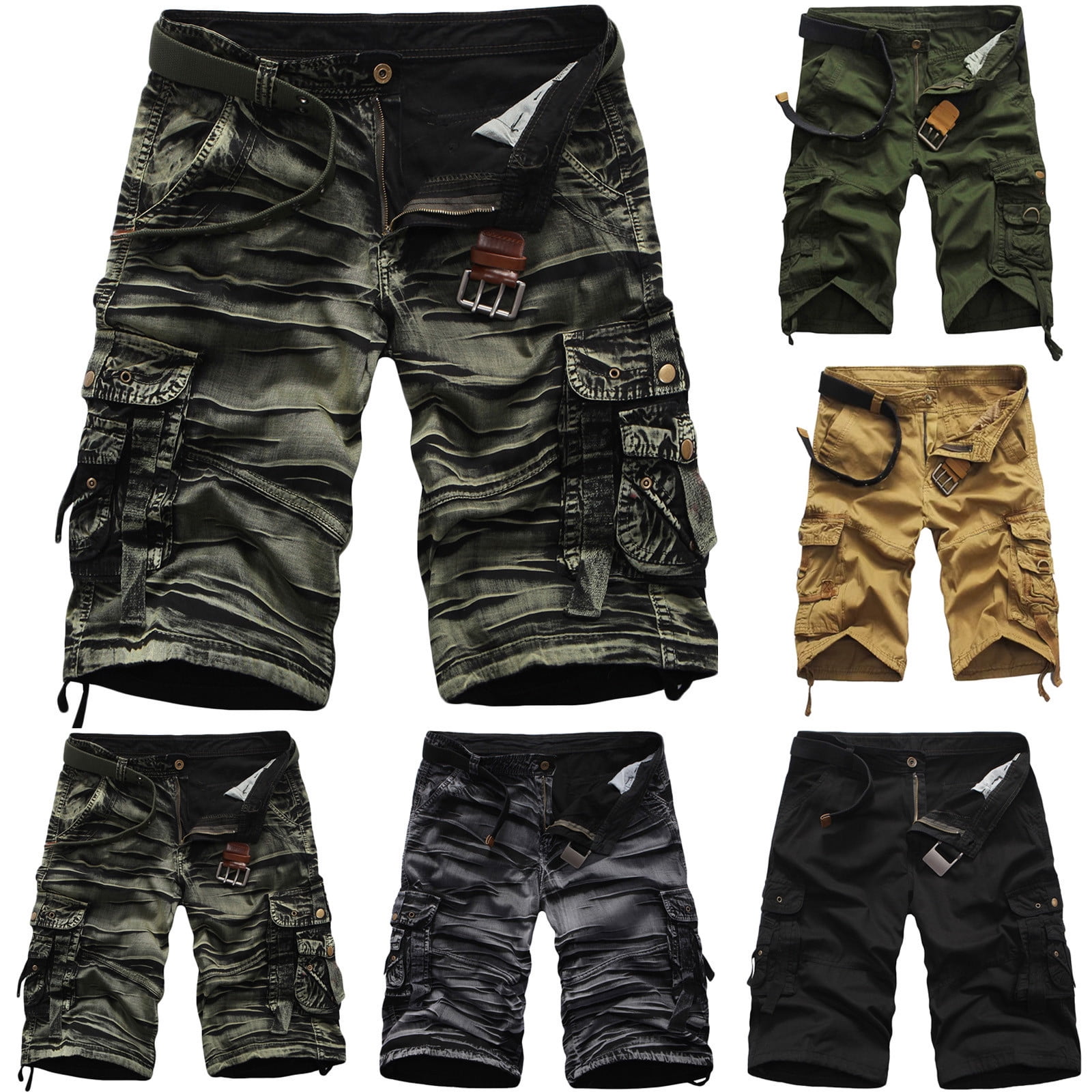 BADHUB Men's Outdoor Cargo Shorts Multi Pockets Heavy-Duty Stretch Work ...