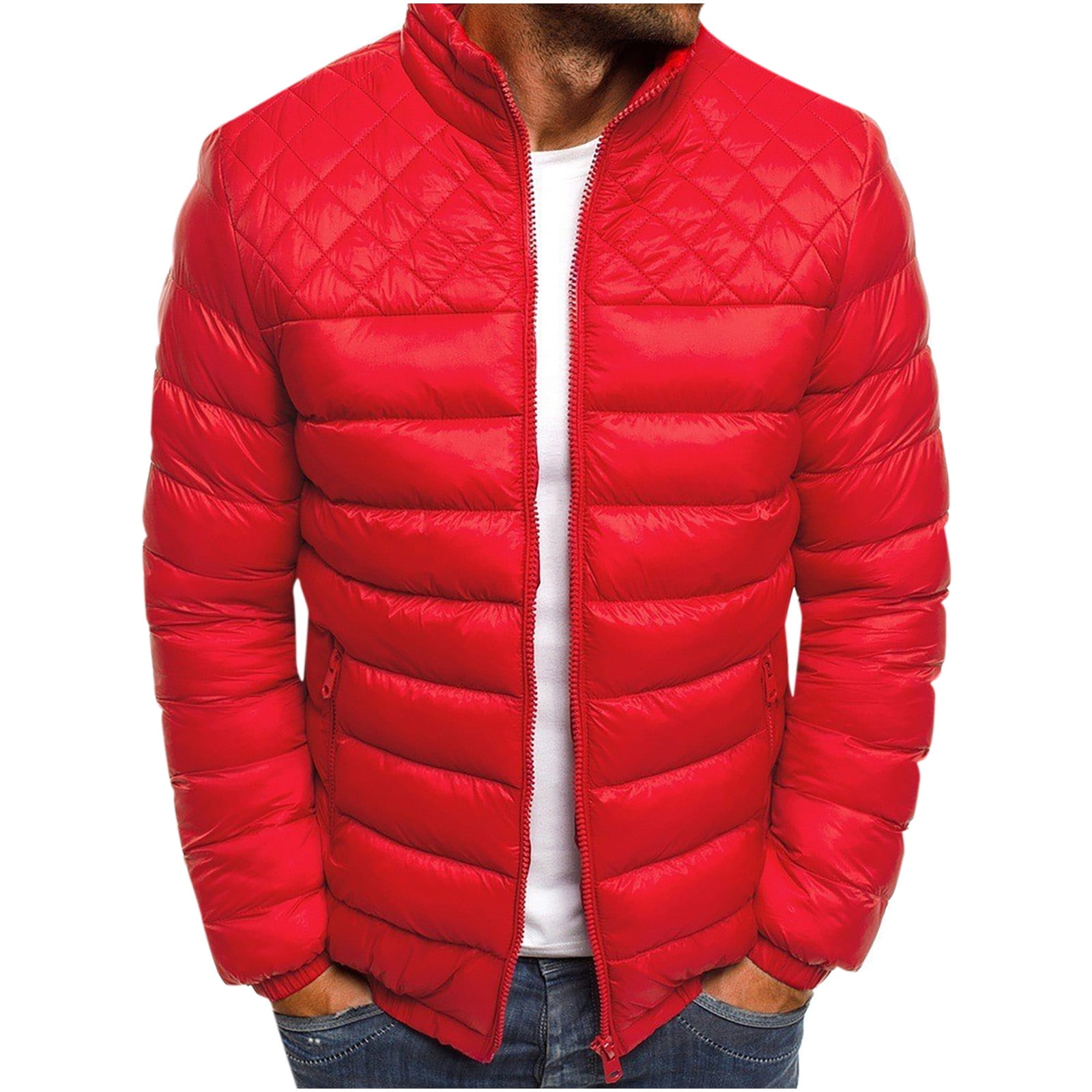 BADHUB Men's Puffer Jacket Standing Collar Zipper Coat Packable ...