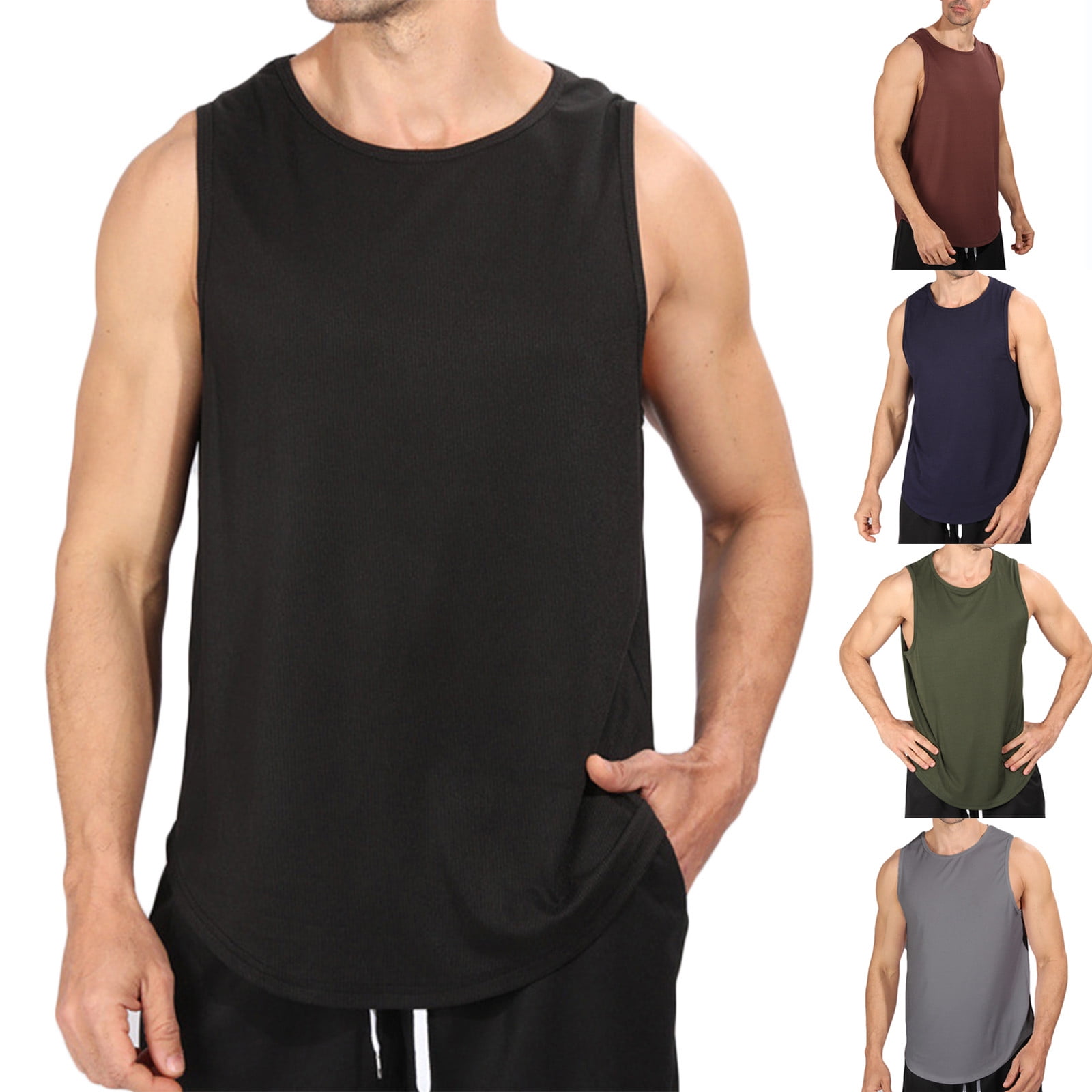BADHUB Men's Quick Dry Ribbed Tank Top Workout Sleeveless Muscle Tee ...