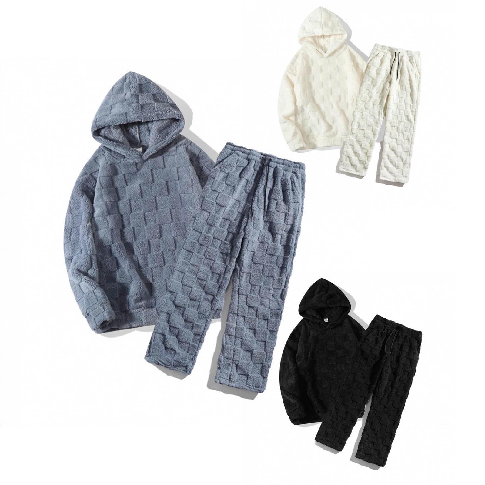 BADHUB Men's Tracksuit 2 Piece Fuzzy Hooded Athletic Sweatsuits Casual ...