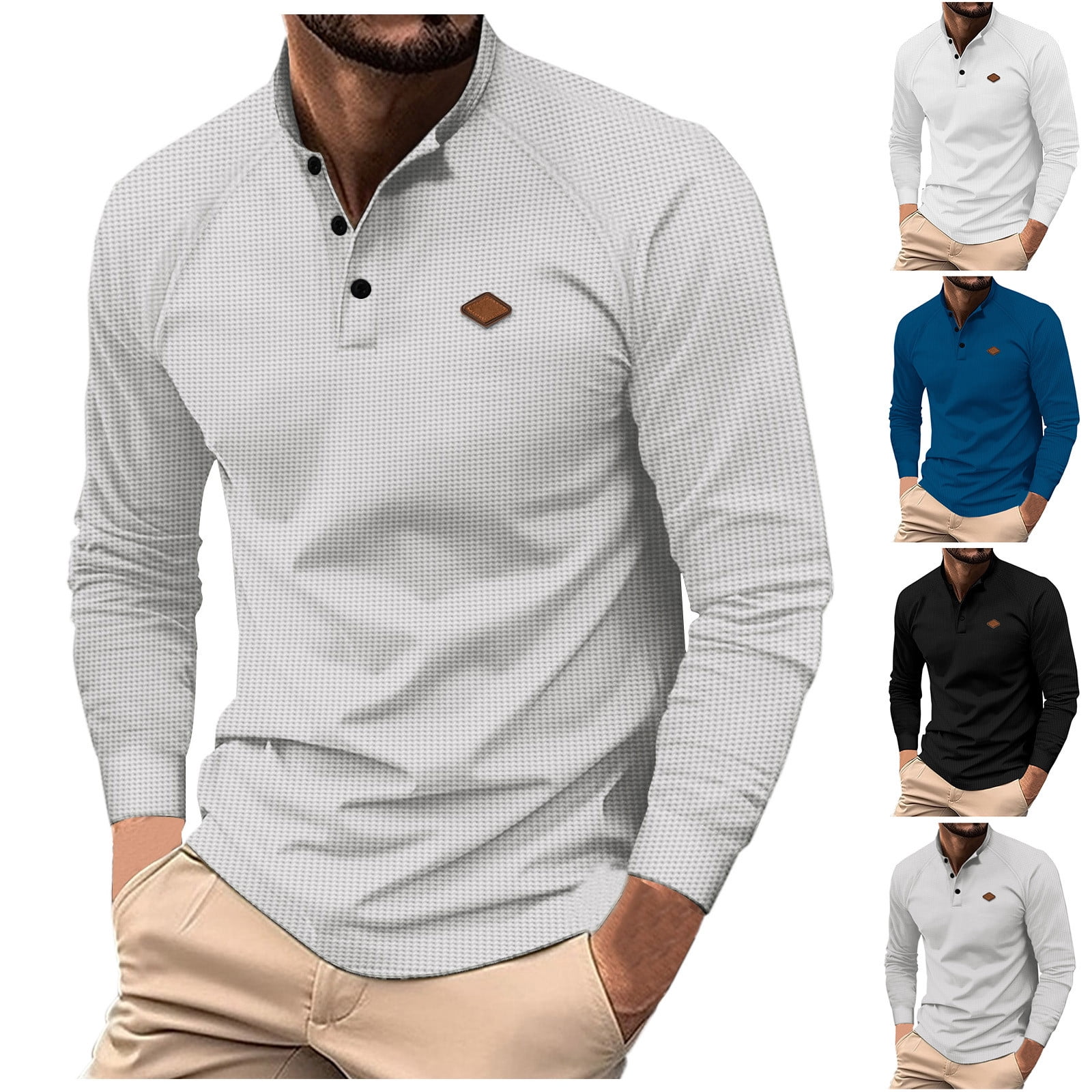 BADHUB Men's Waffle Henley T Shirts Crewneck Lightweight Shirts Long Sleeve Causal Button T ...