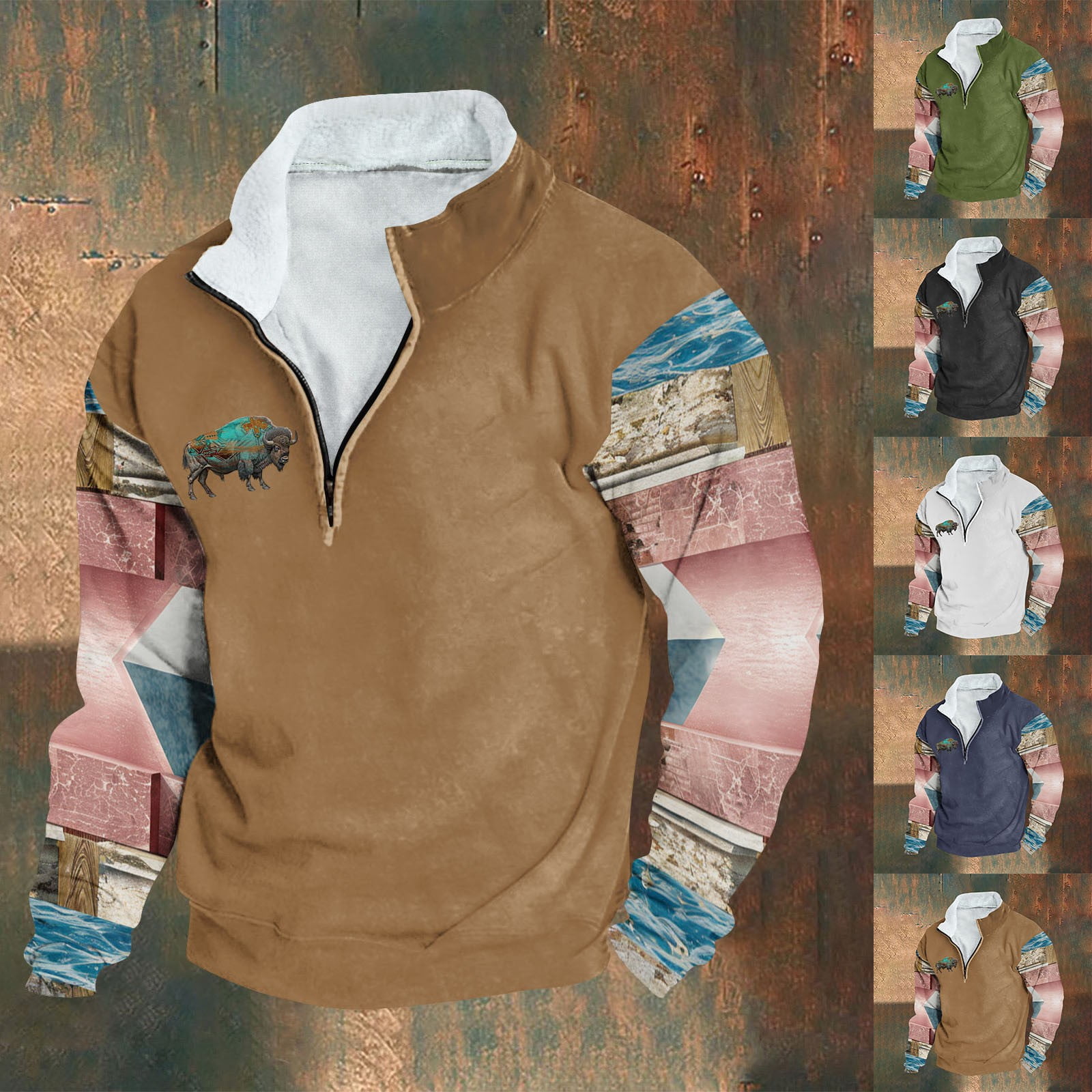 BADHUB Men's Western Aztec Sweatshirts Big & Tall 1/4 Zip Up Stand ...