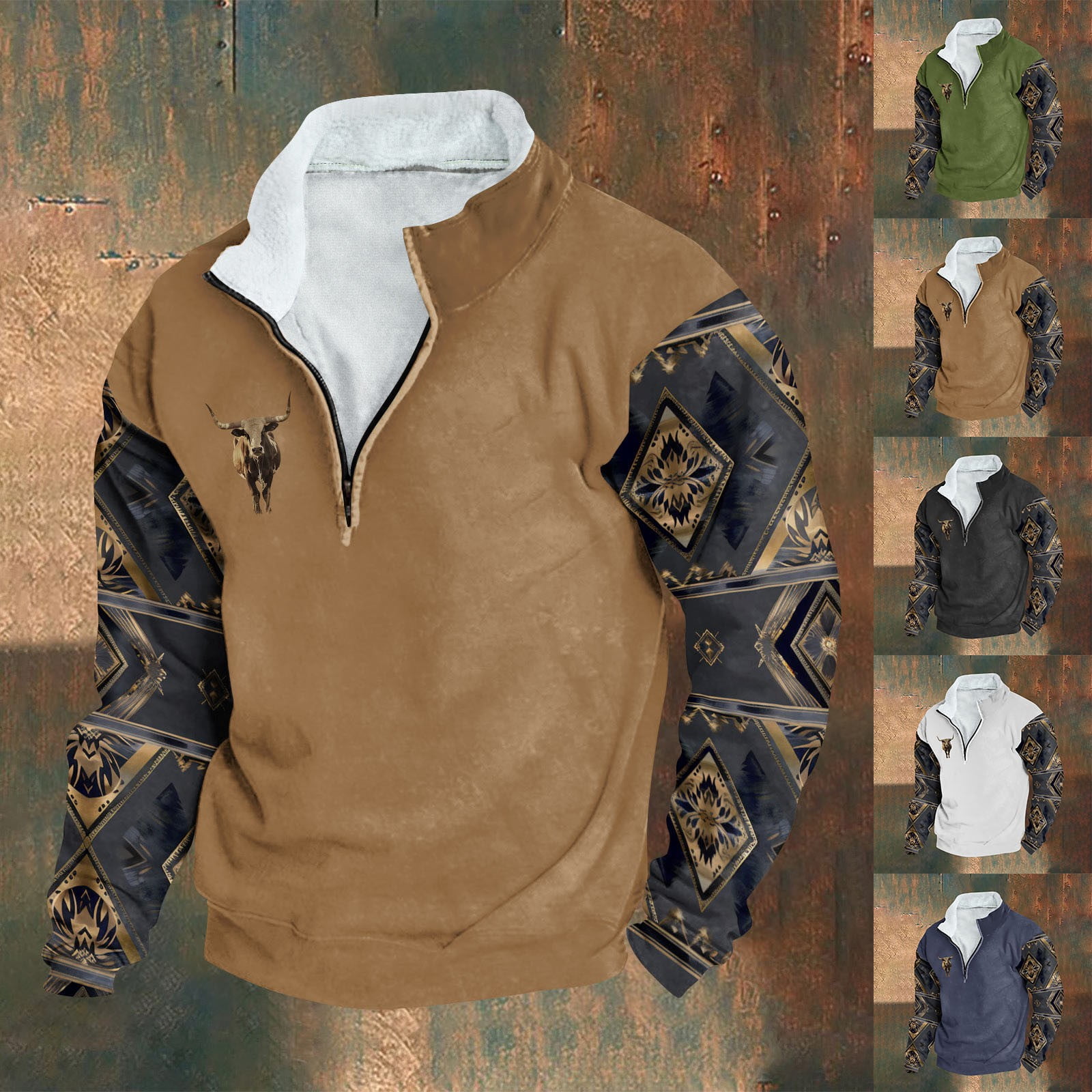 BADHUB Men's Western Aztec Sweatshirts Vintage Ethnic Style 1/4 Zip ...