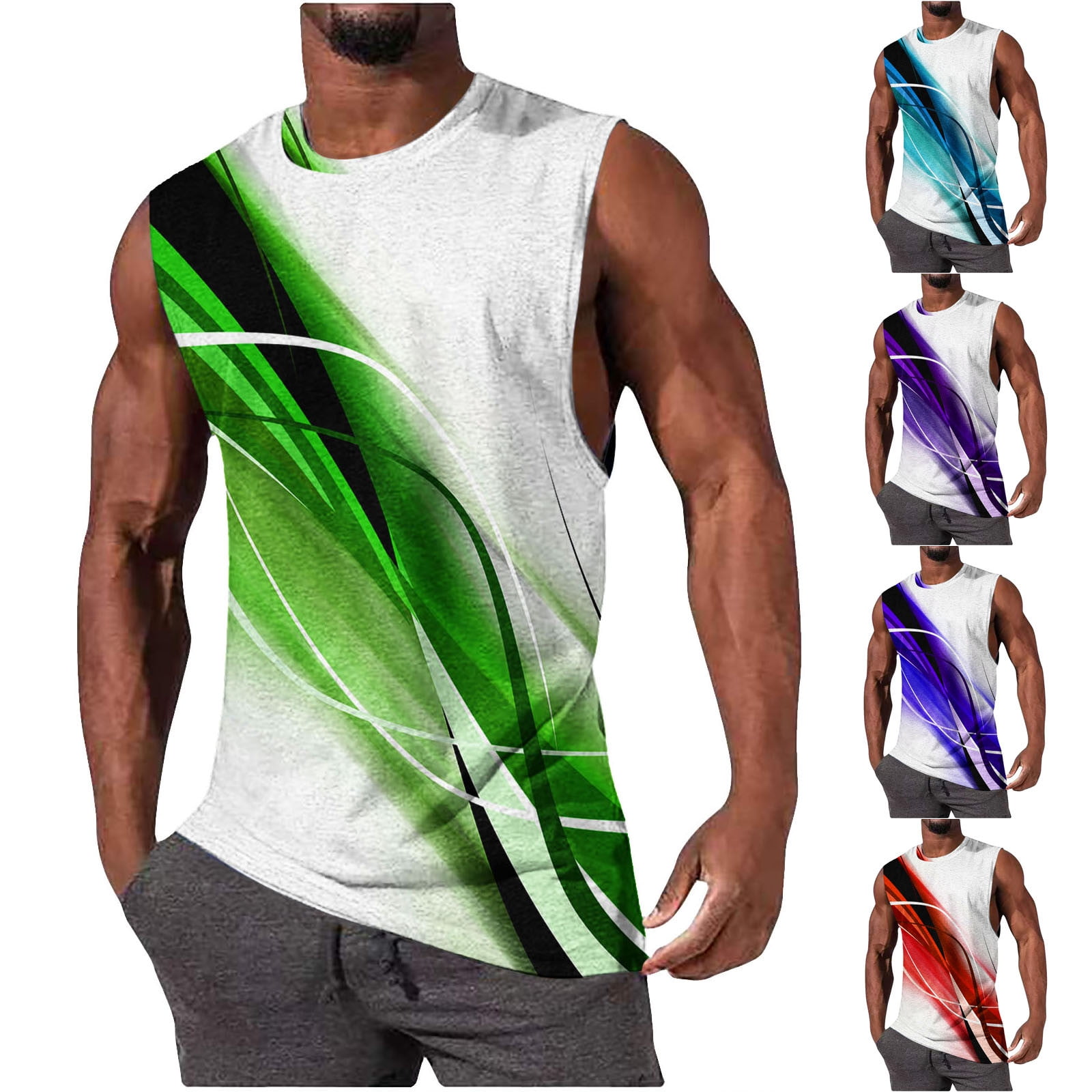 BADHUB Men's Workout Sleeveless Shirts Lighted Print Graphic Tank Tops ...