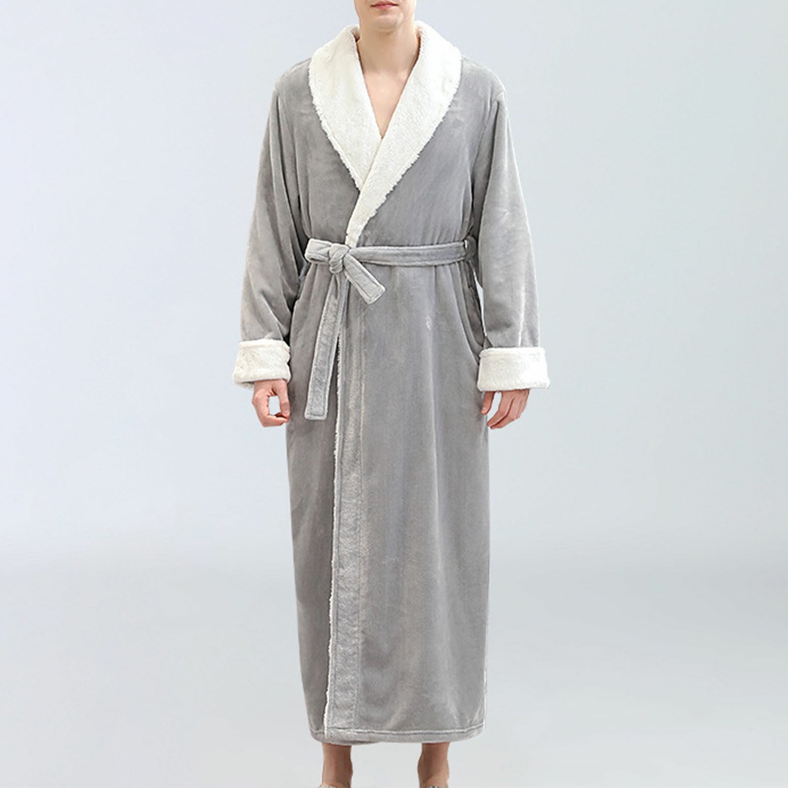 BADHUB Mens Bathrobes Full Length Plush Fleece Long Robe for Men Shawl ...