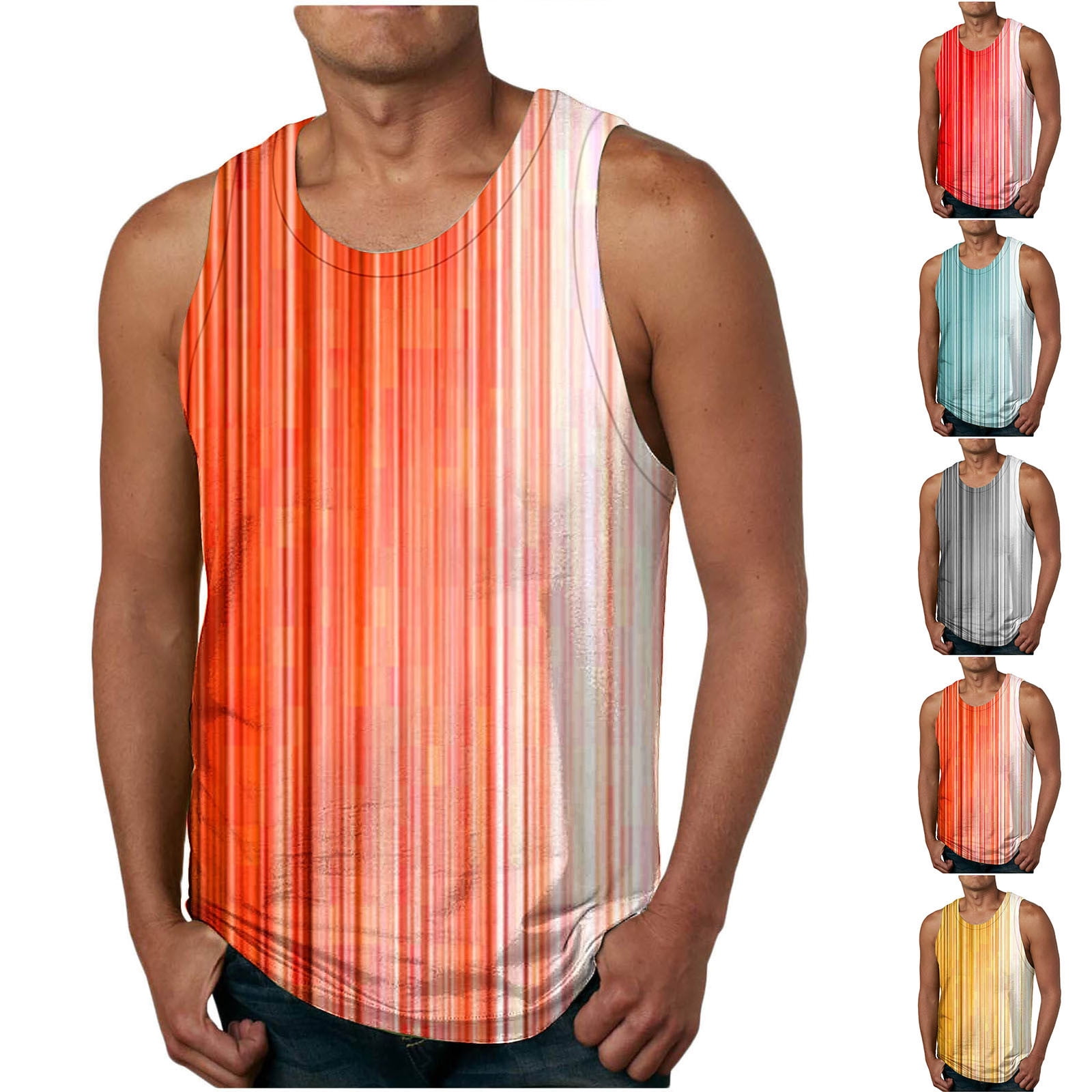 BADHUB Mens Gradient Tank Tops Big and Tall Striped Print Summer ...