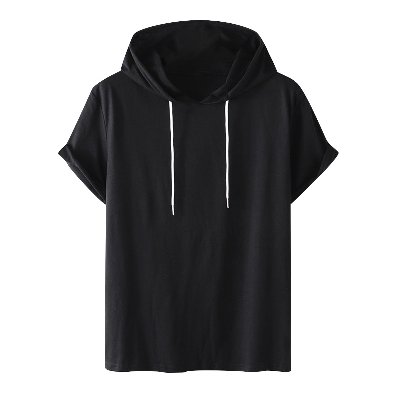 BADHUB Mens Short Sleeve Hoodies Trendy Solid Color Drawstring T Shirts ...