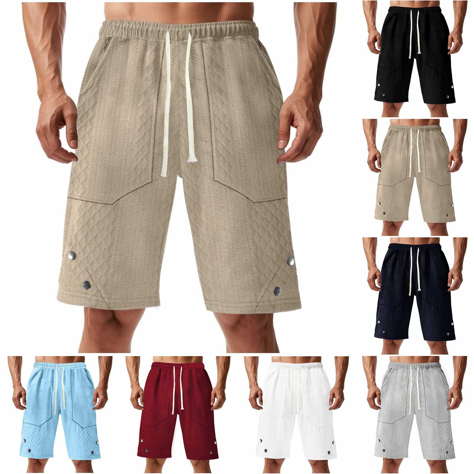 BADHUB Mens Textures Sweat Shorts Drawstring Elastic Waist Knee Length ...