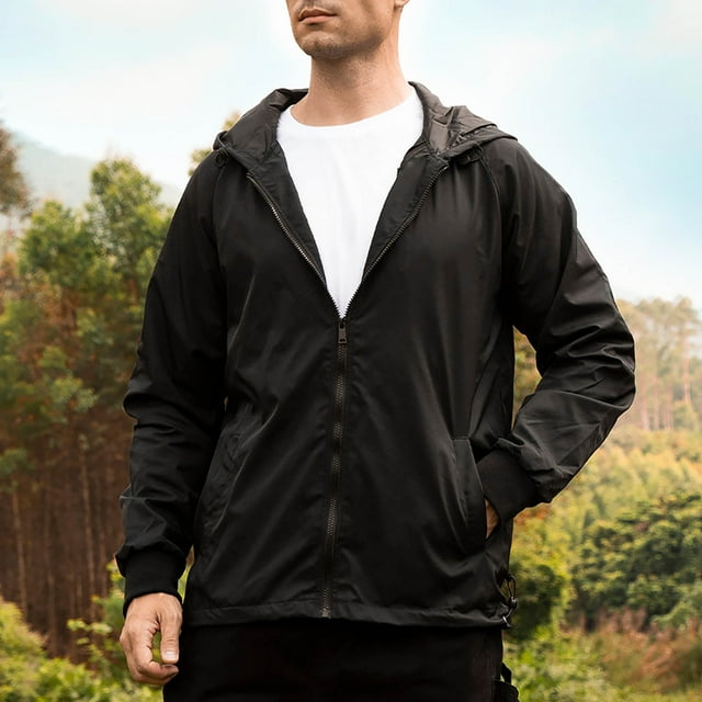 BADHUB Mens Windbreaker Jackets Lightweight Hooded Zippered Long Sleeve ...