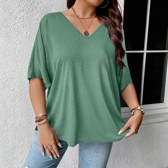 BADHUB Oversize Blouse Top for Womens Lounge Flowy Short Sleeve Shirts ...