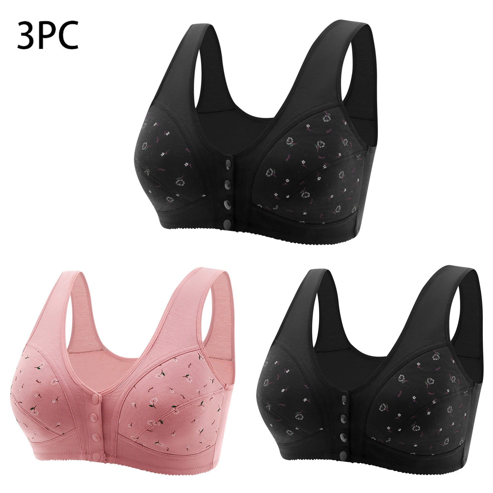 BADHUB Plus Size Daisy Bras for Older Women Front Closure Wirefree ...