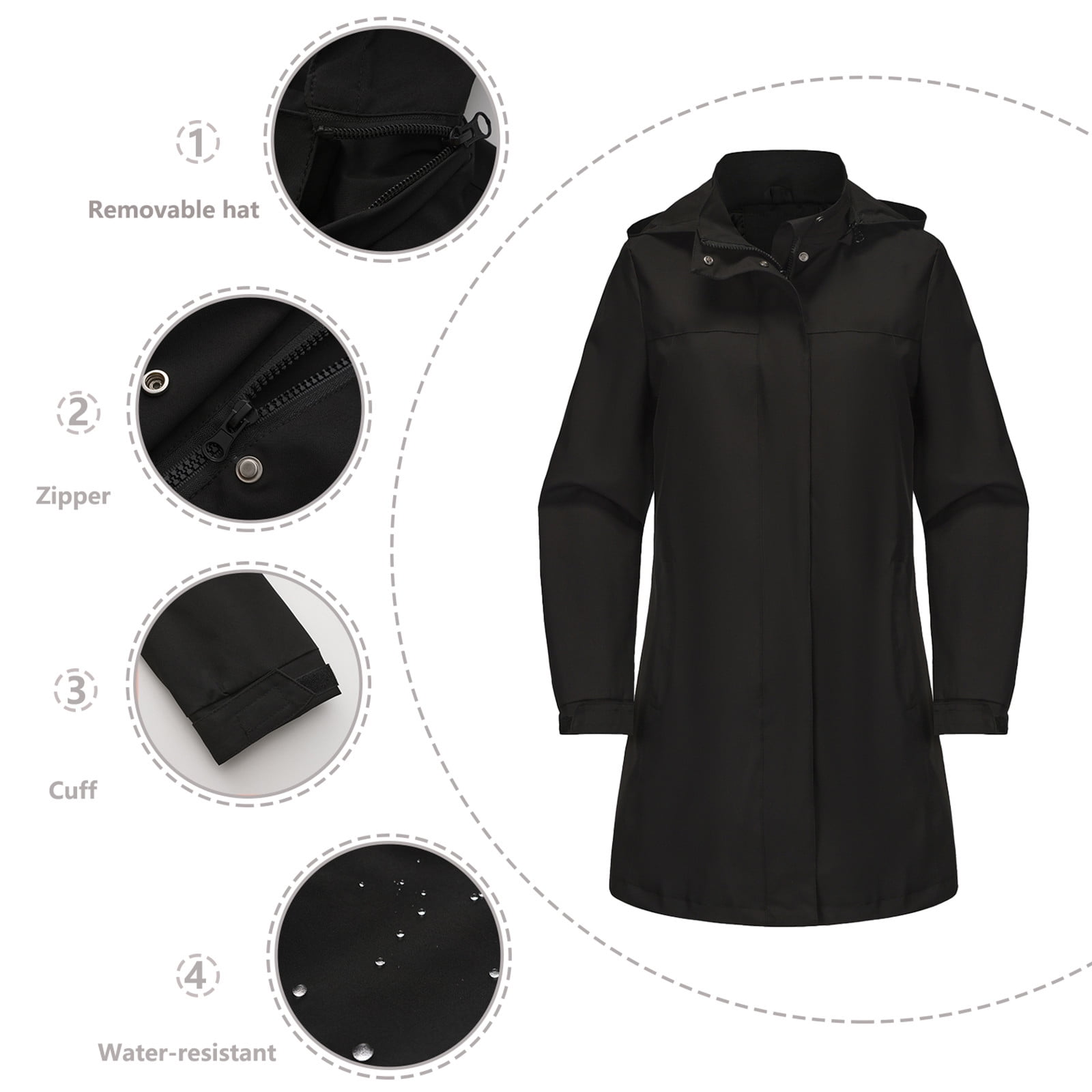 BADHUB Plus Size Fleece Lined Rain Coats for Women Winter Warm Waterproof Rian Jacket with Hood ...