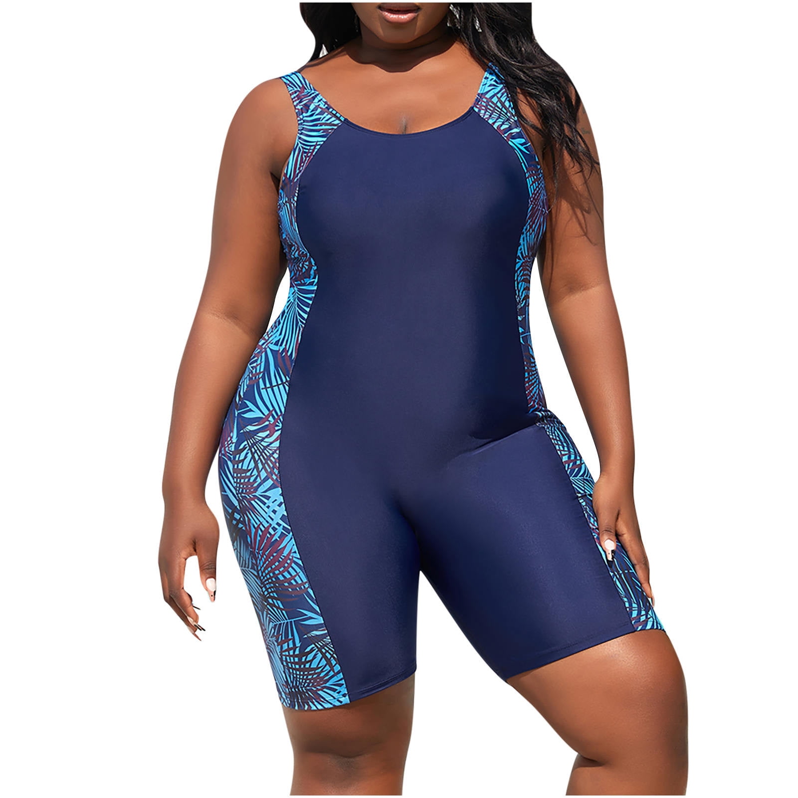 BADHUB Plus Size Women's One-Piece Swimsuits Contrast Color Patchwork ...
