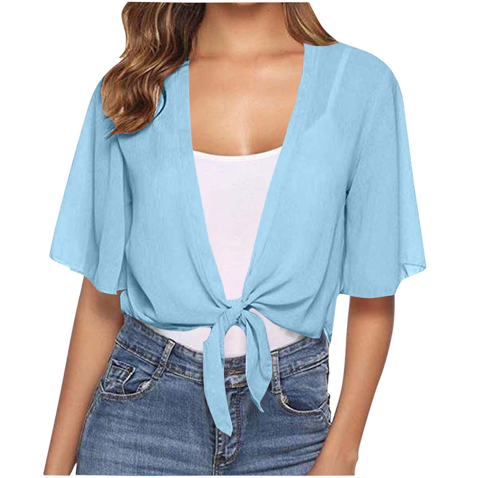 BADHUB Sheer Shrugs for Women Open Front Tie Front Chiffon Bolero ...