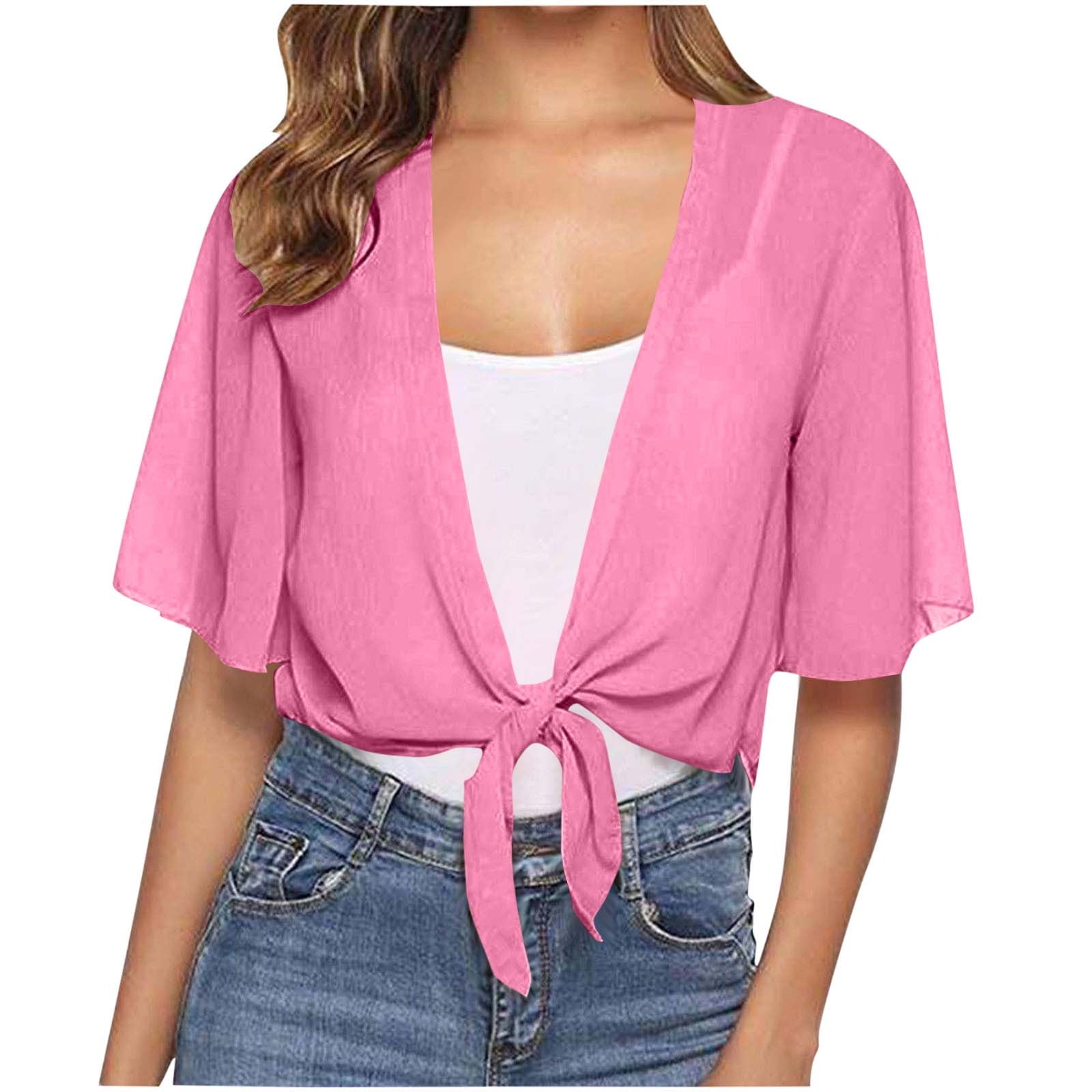 BADHUB Sheer Shrugs for Women Open Front Tie Front Chiffon Bolero ...
