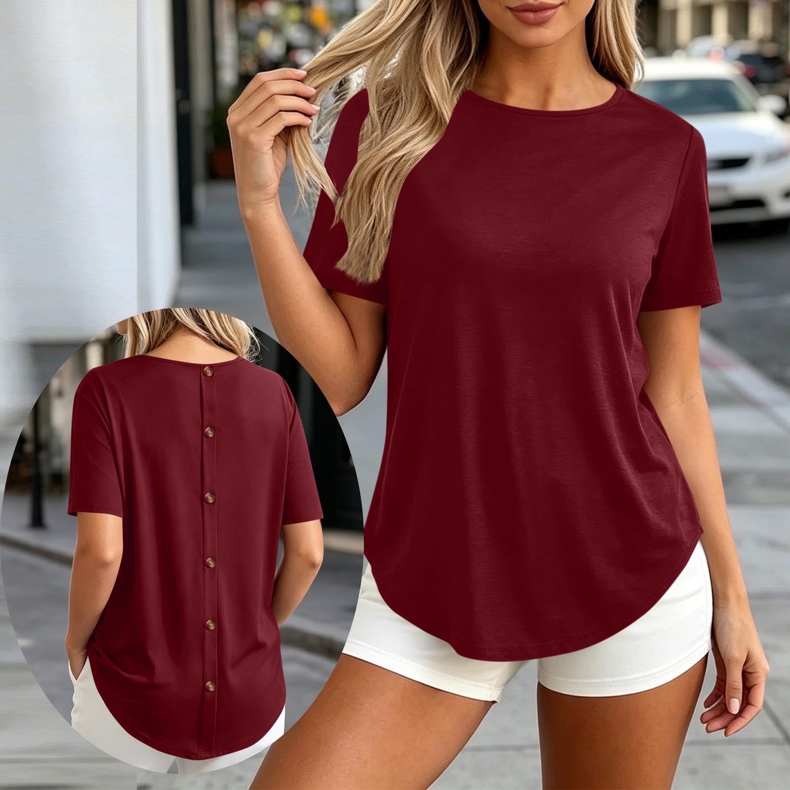 BADHUB Summer Tops for Womens Short Sleeve Shirts Crewneck Comfortable ...