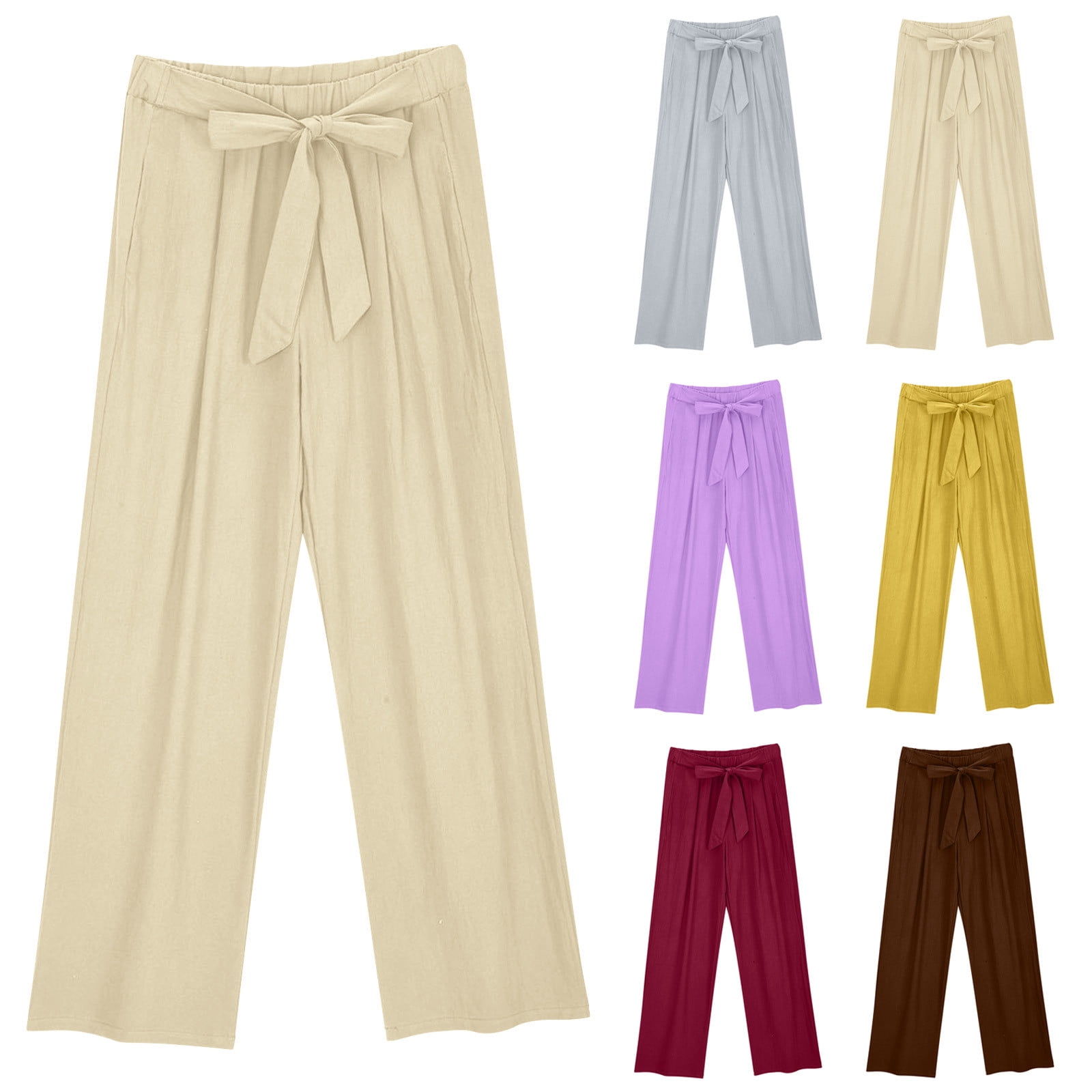 BADHUB Tie Knot Wide Leg Work Pants for Women Plus Size 2025 Elastic ...