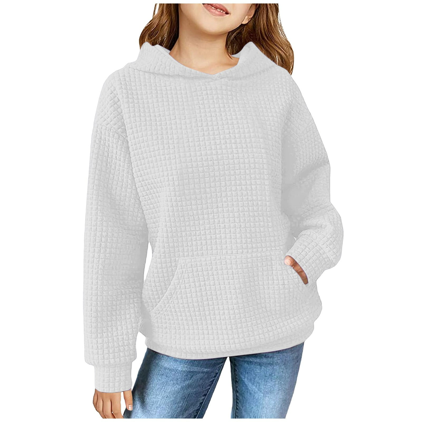 BADHUB Waffle Hoodies Sweatshirts for Tween Girls Casual Texture Long ...
