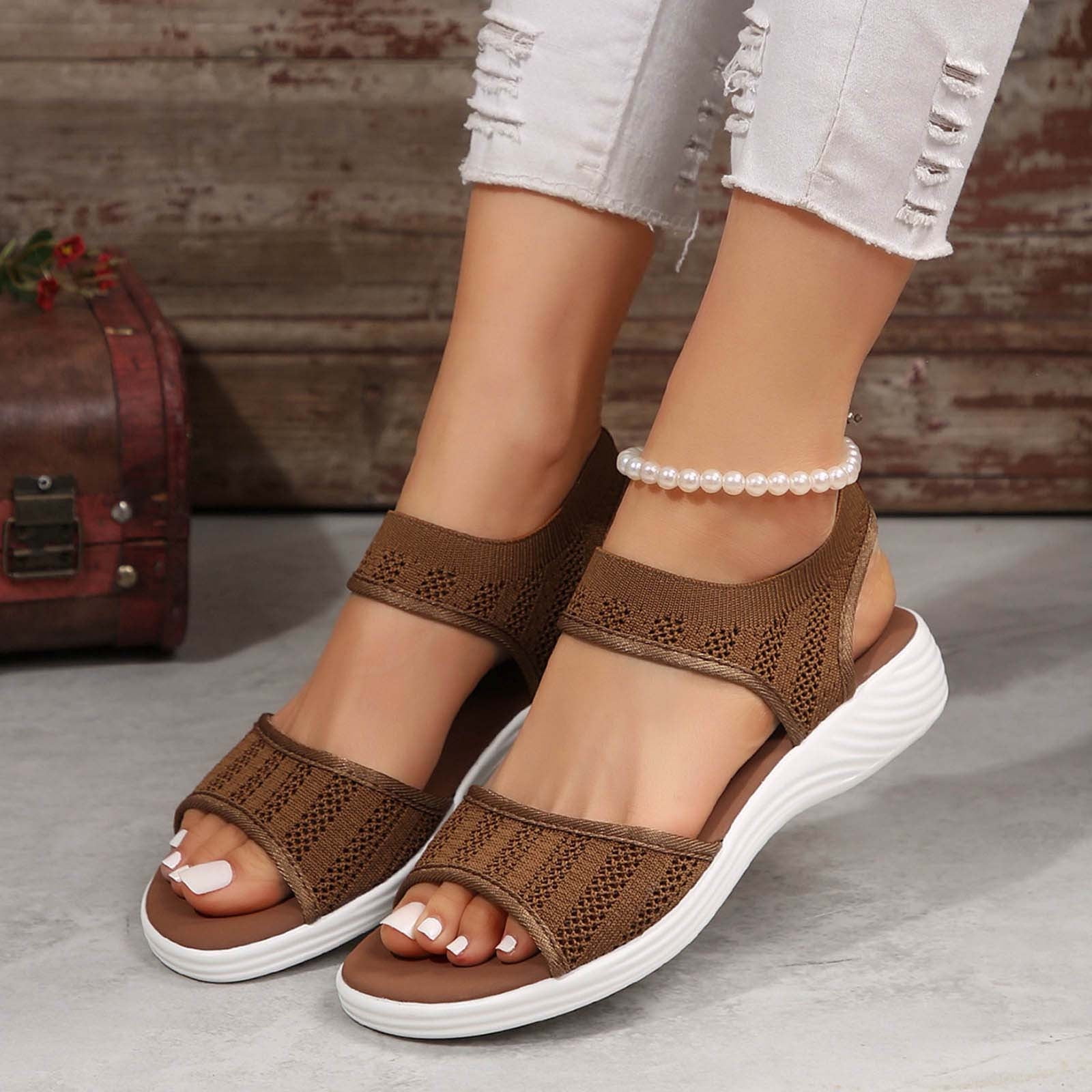 BADHUB Wedge Sandals for Women Mesh Breathable Boho Beach Summer Open ...
