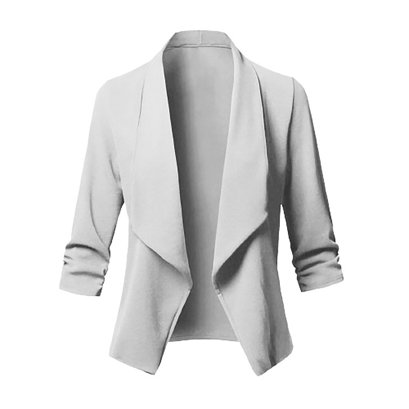 Badhub Women 3 4 Sleeve Blazer Lightweight Cropped Open Front Cardigan
