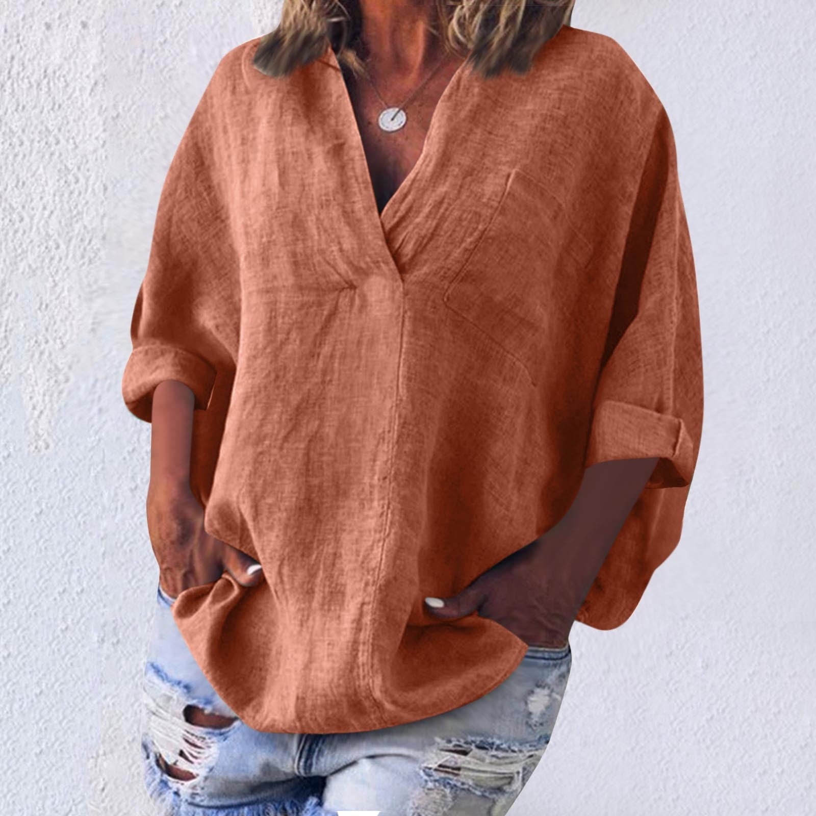 BADHUB Women Eyelet Tops Plus Size 3/4 Sleeve Cold Shoulder Shirts ...