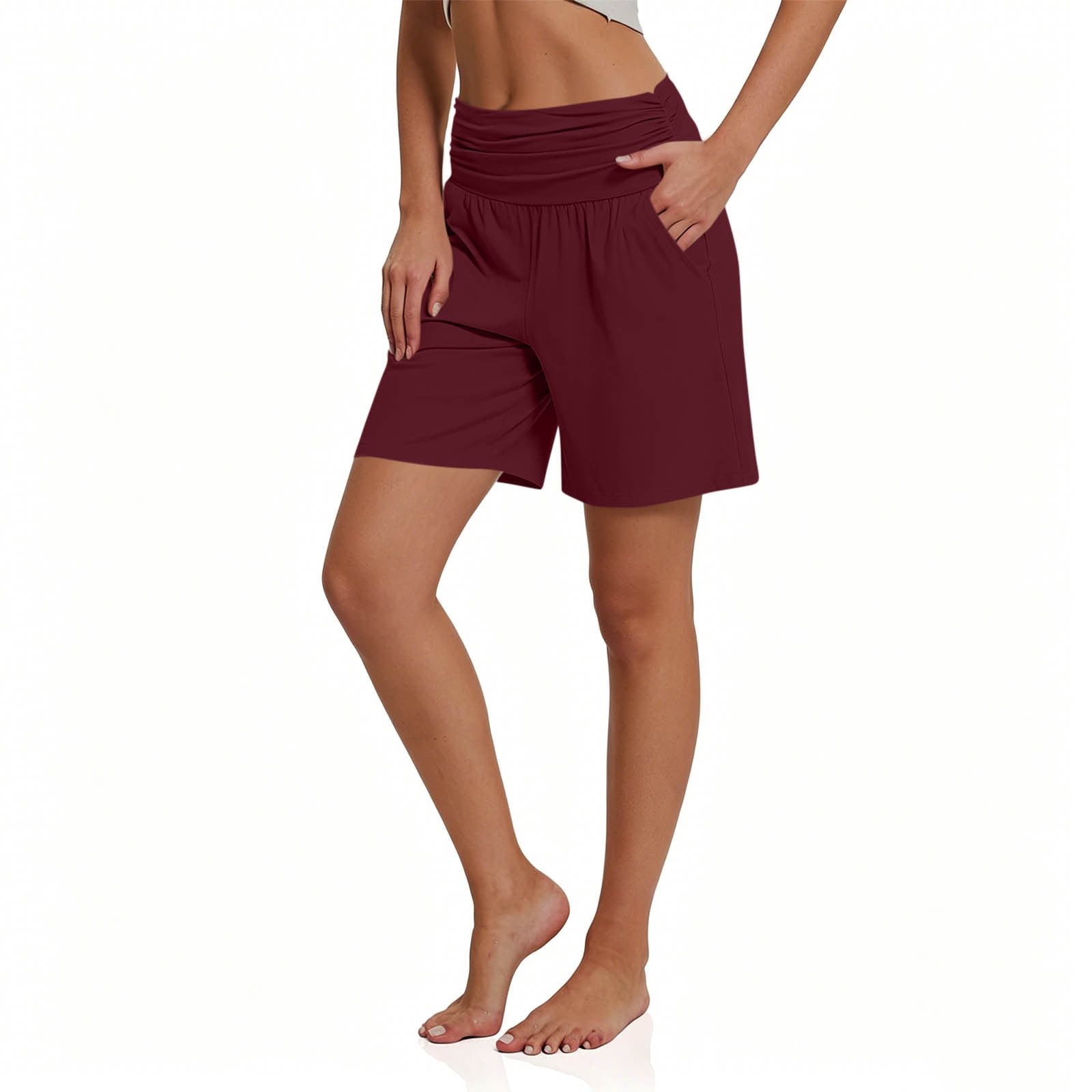 BADHUB Women High Waist Wide Leg Yoga Shorts Elastic Waist Soft ...