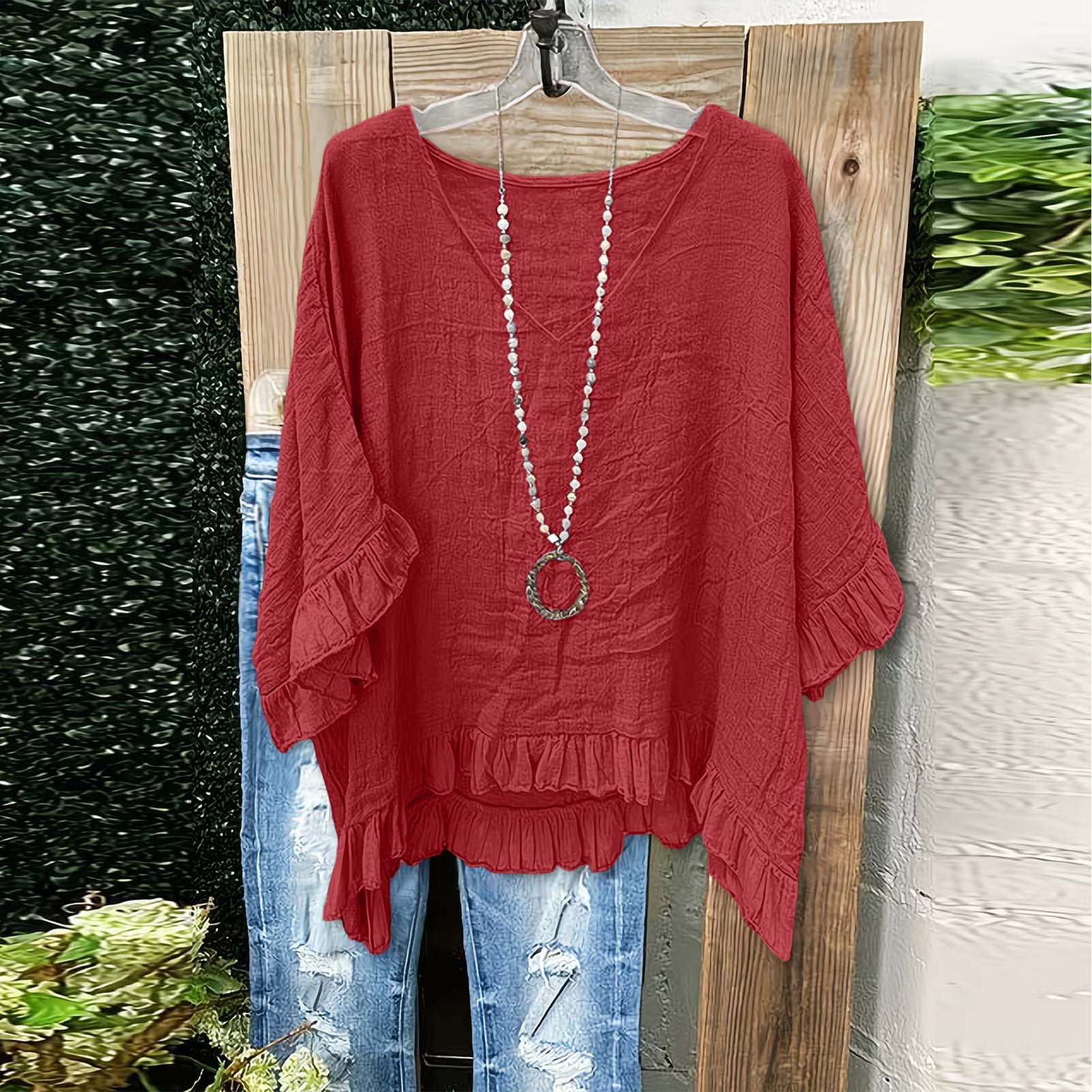 BADHUB Women Tops Ruffled Sleeve V Neck T Shirts Summer Beach Vacation ...
