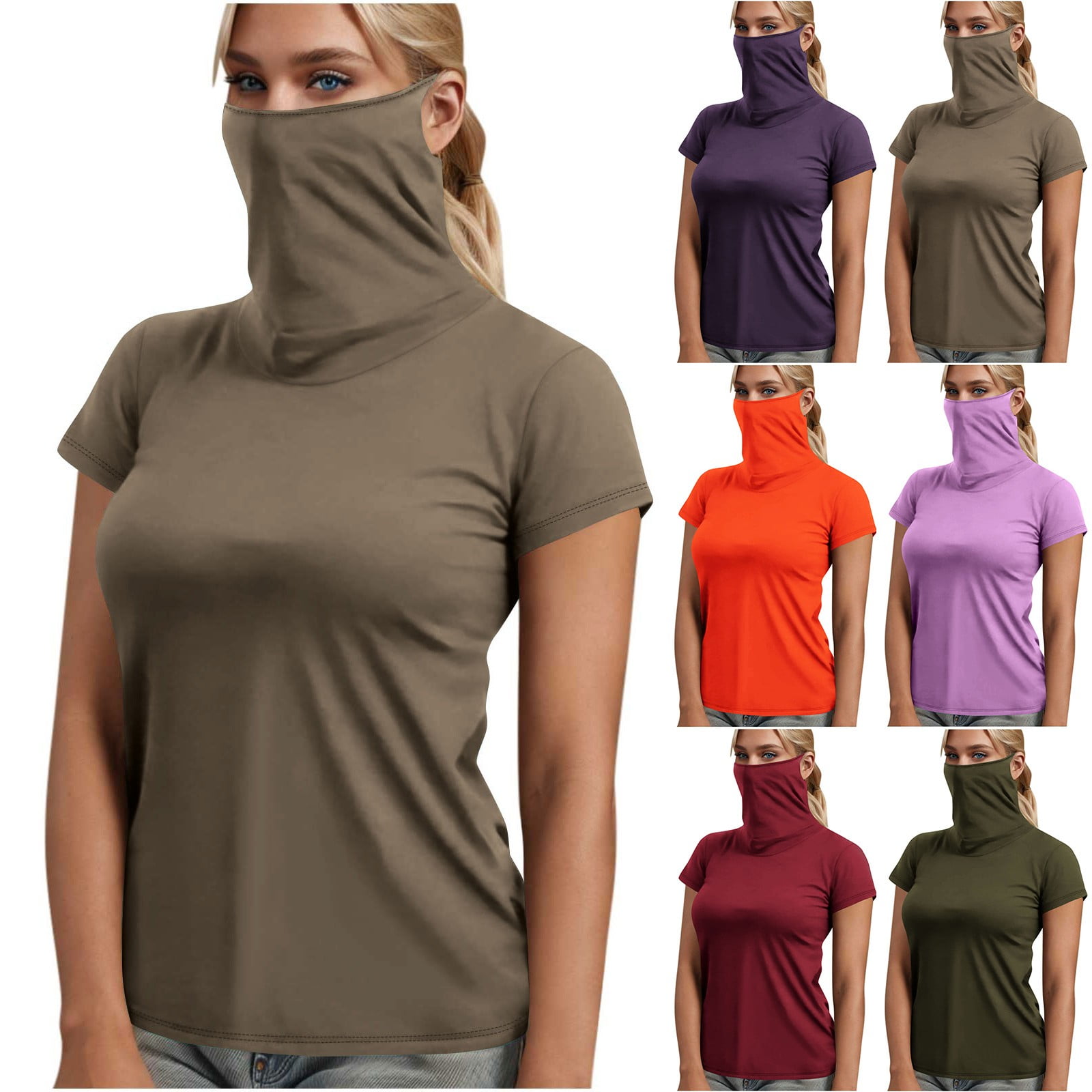 BADHUB Women UPF 50+ Sun Protection High Neck Shirts with Face Mask ...