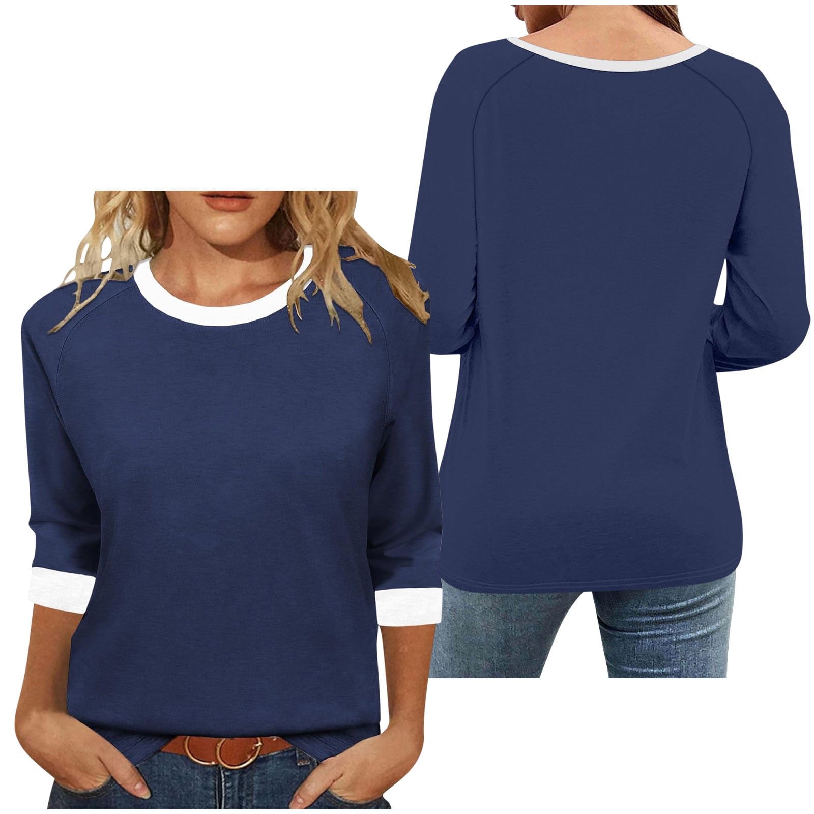BADHUB Women's 3/4 Length Sleeves Blouse Summer Fashion Tunic Top ...