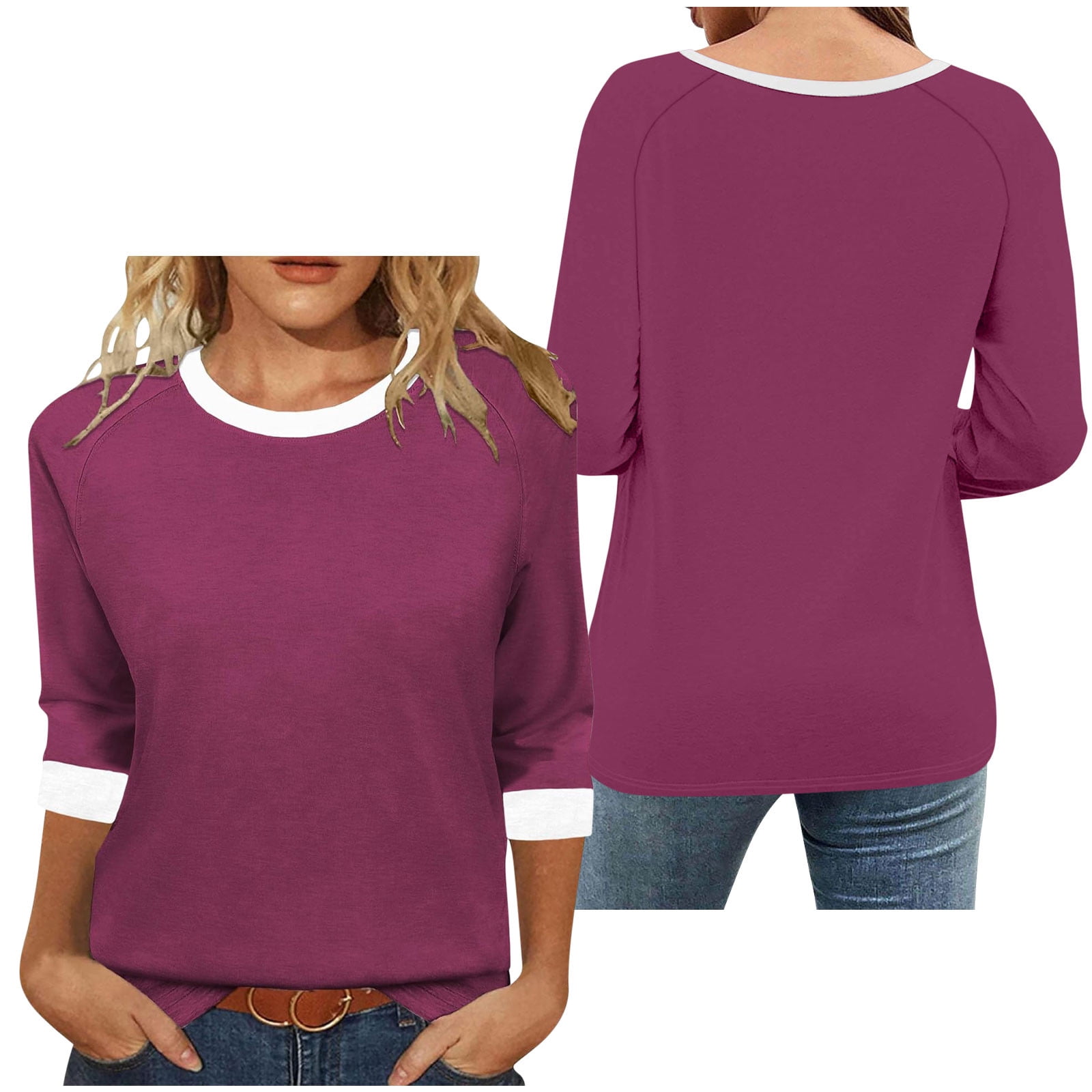 BADHUB Women's 3/4 Length Sleeves Blouse Summer Fashion Tunic Top ...