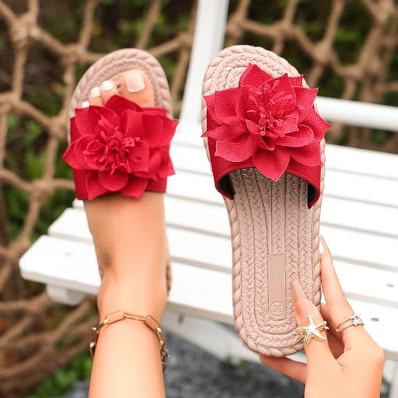 BADHUB Women's 3D Floral Flat Slide Sandal Woven Braided Sole Slip On ...