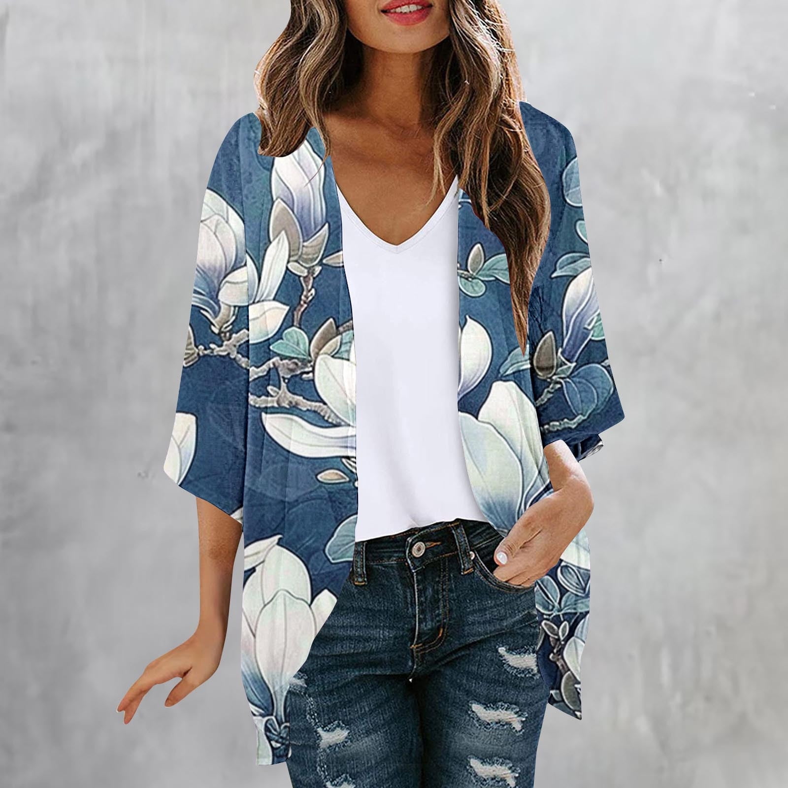 BADHUB Women's Beach Kimono Cardigan Sheer Chiffon Cover Ups, 3/4 Puff ...