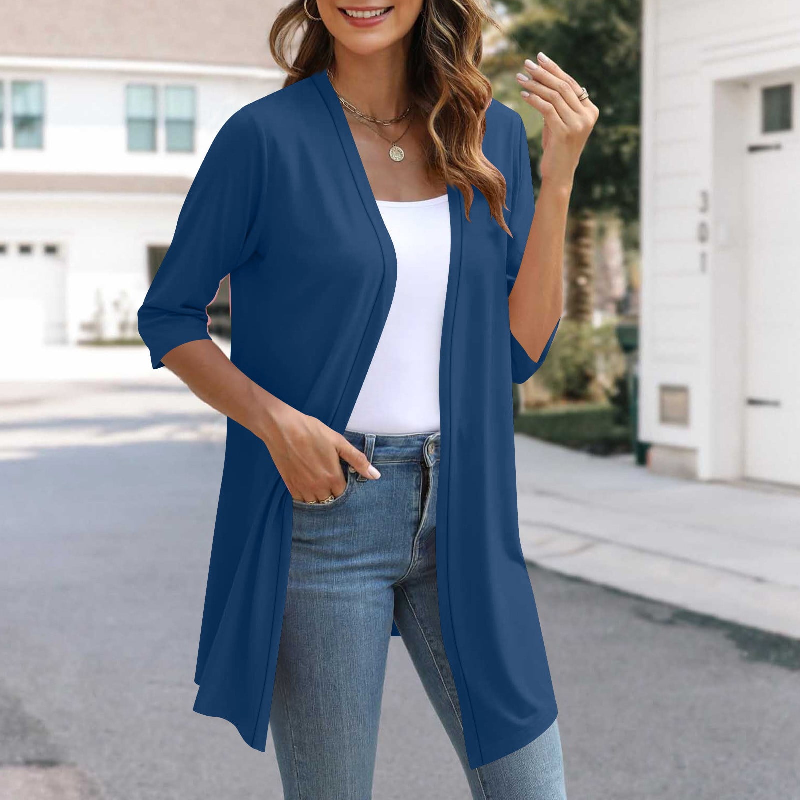 BADHUB Women's Lightweight Open Front Knit Cardigans Short Sleeve ...