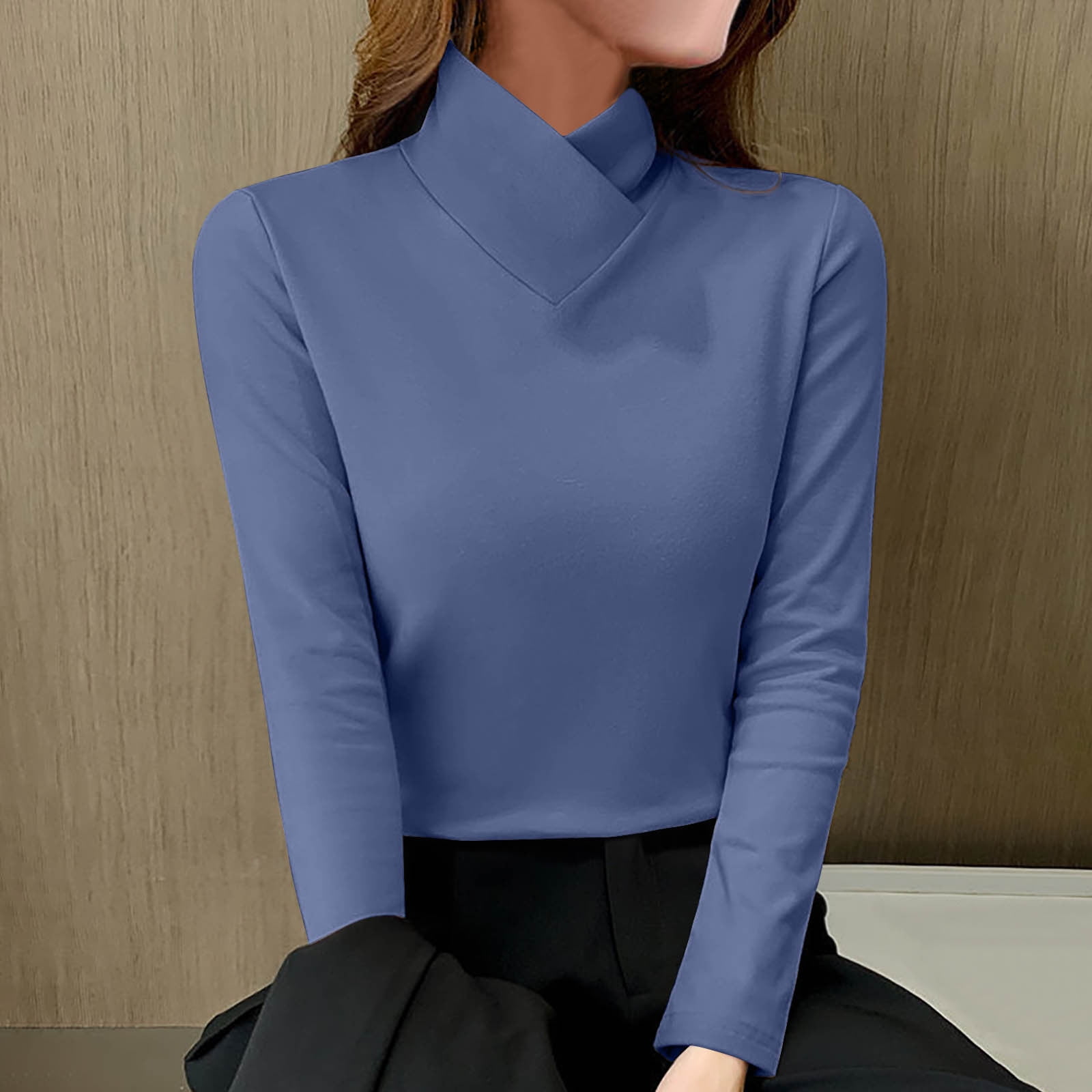 Badhub Womens Mock Turtlenecks Shirts Casual Solid Color Long Sleeve