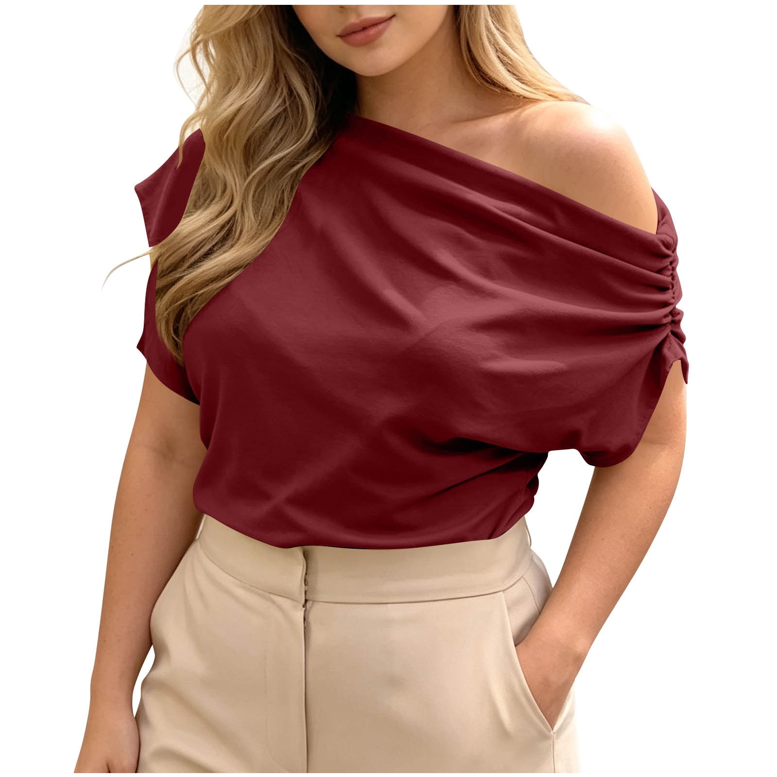 BADHUB Women's Off Shoulder Tunic Top Summer T Shirts Casual ...